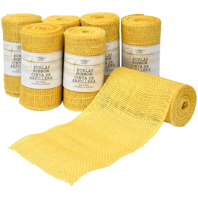 Love, Laugh, Craft Jute Burlap Roll, 6"W x 5-Yd, 7-Pk, Precut, Lemon ...