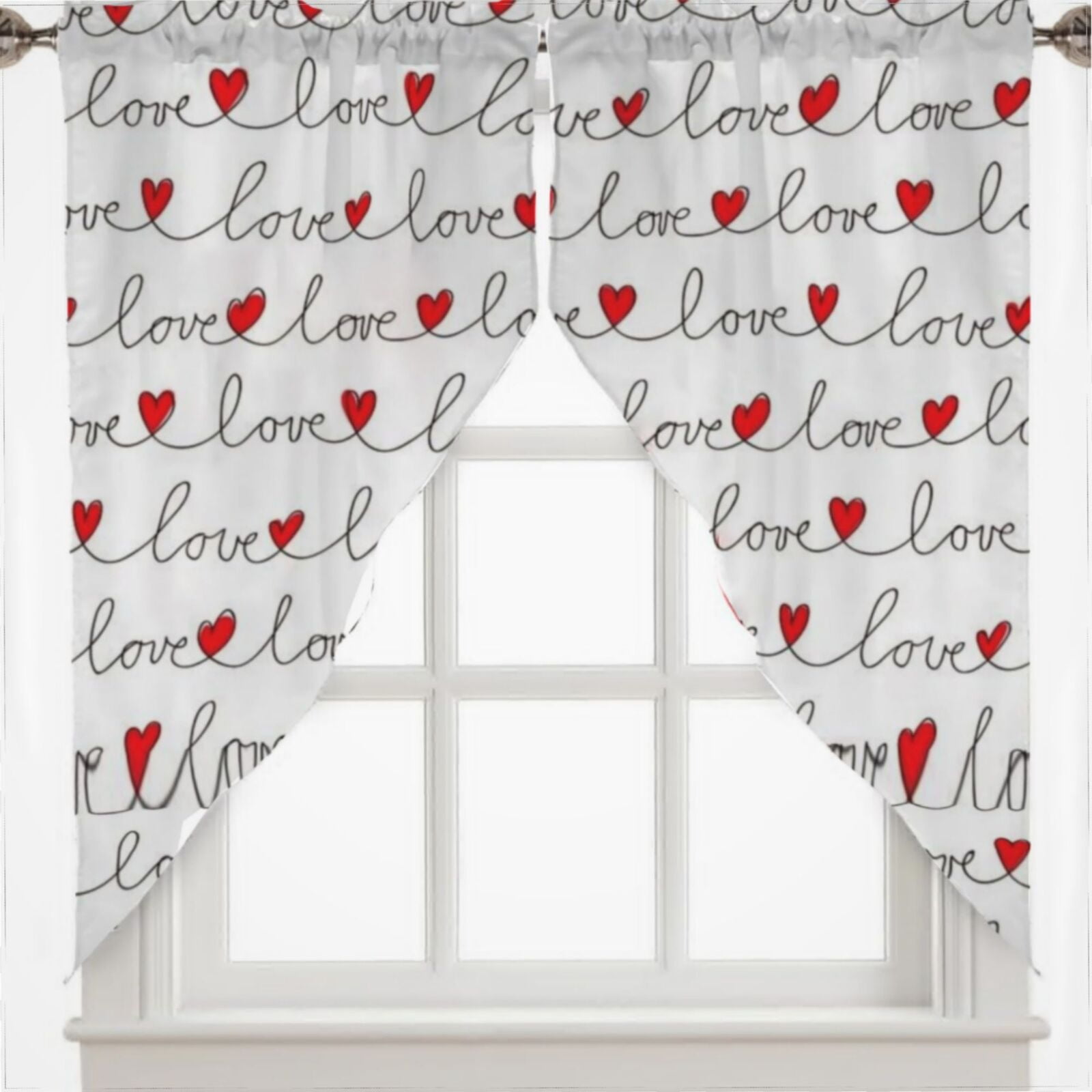 Love Letter Heart Pattern Swag Valances For Windows 2 Pack For Kitchen ...