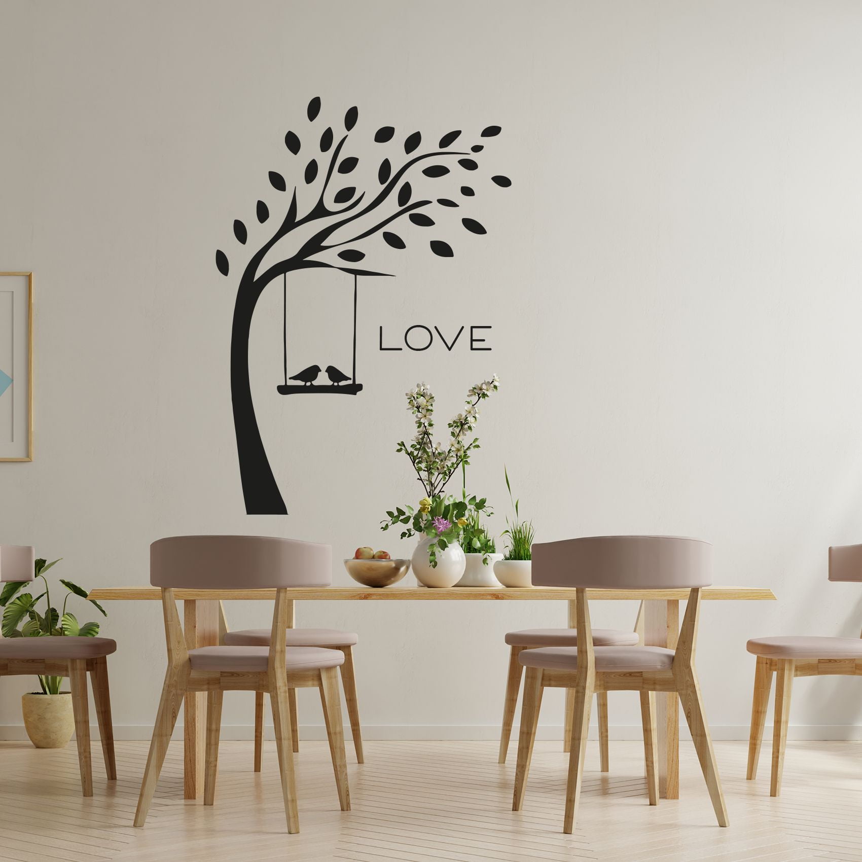 Love - Life Reminder Beautiful Tree Silhouette Cute Birds Drawing Vinyl ...