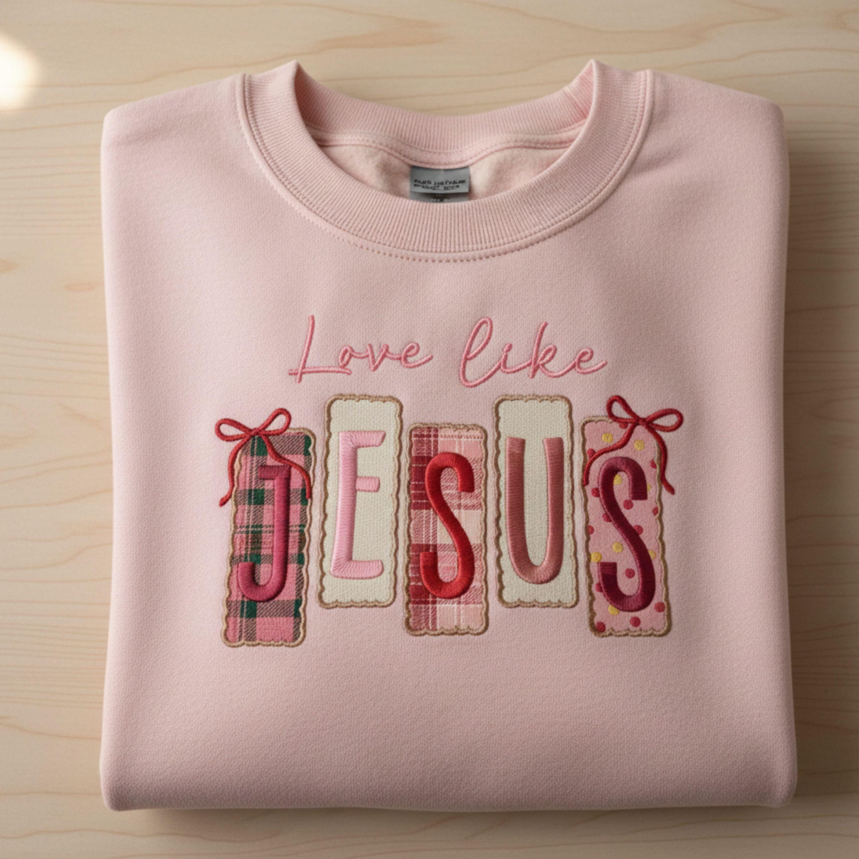 Love Like Jesus Embroidered Sweatshirt Christian Valentine Shirt Pink ...