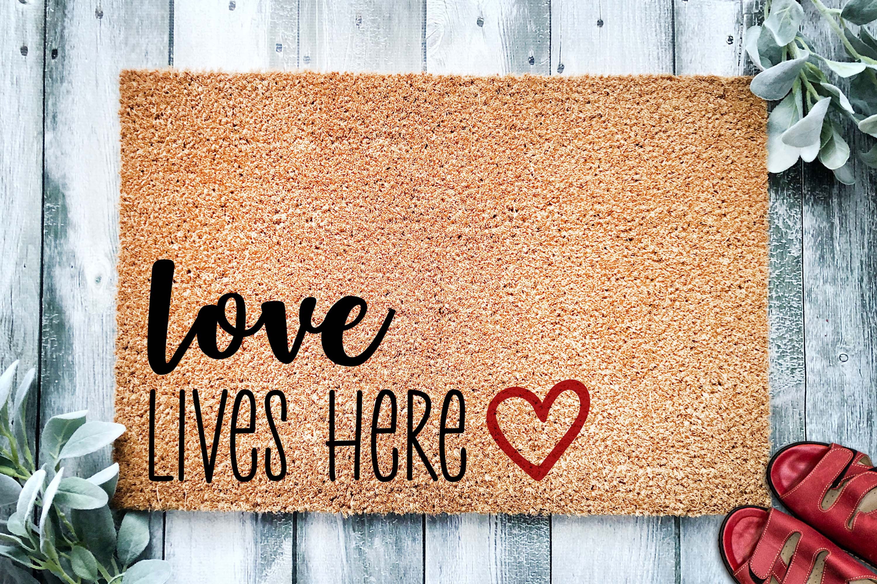 Love Lives Here Heart Doormat, Valentine's Housewarming Gift ...
