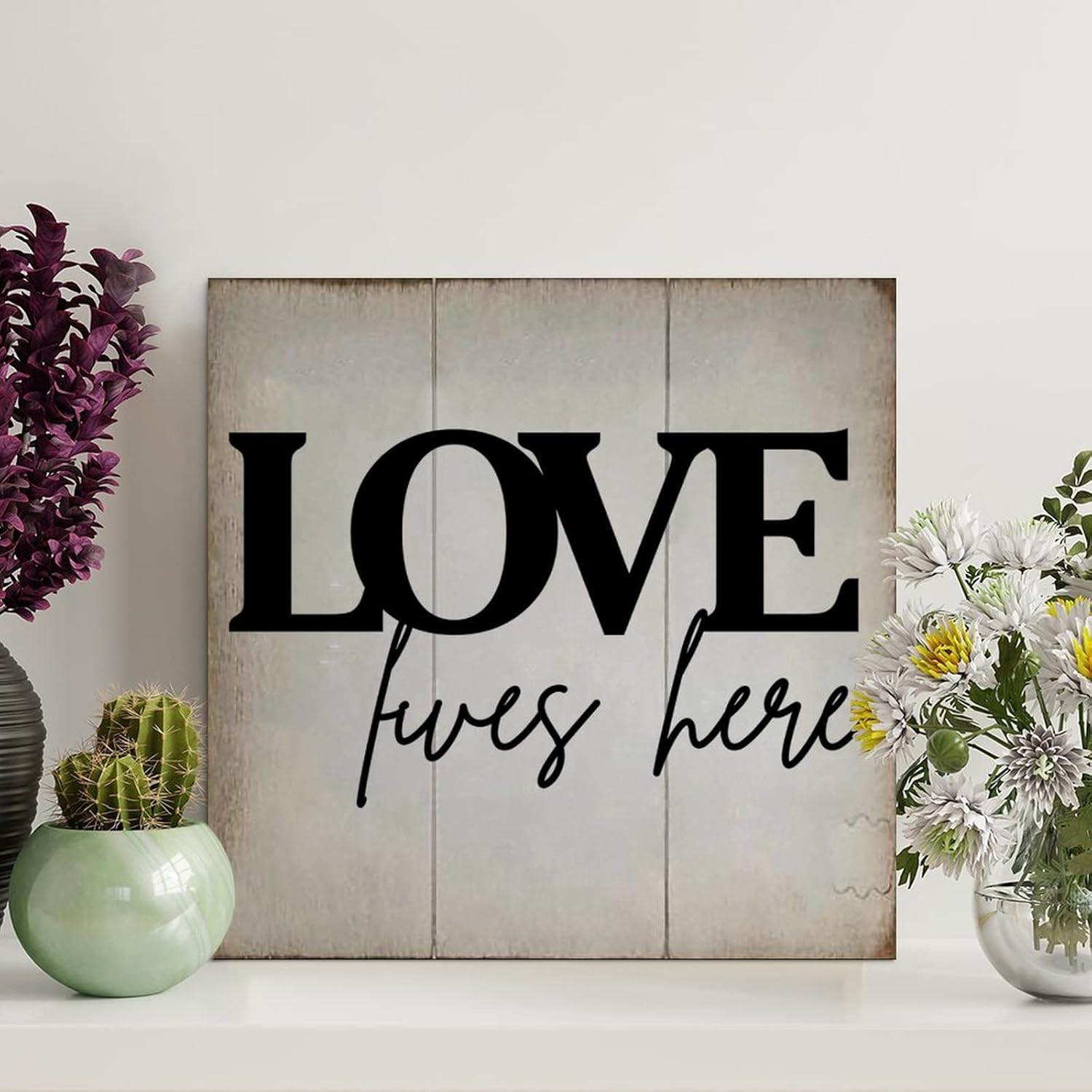Love Lives Here Wood Signs Rustic Wood Plaque Motivational Wall Art ...