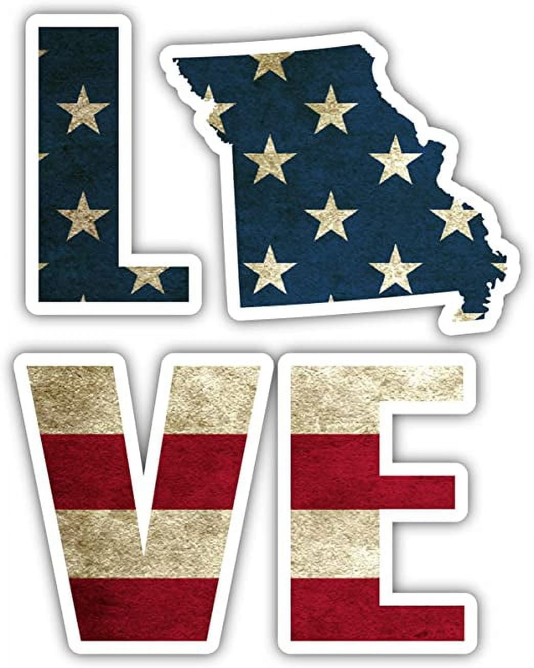 Love Missouri Mizzou MO State Shape Vintage American Flag Sticker Decal ...