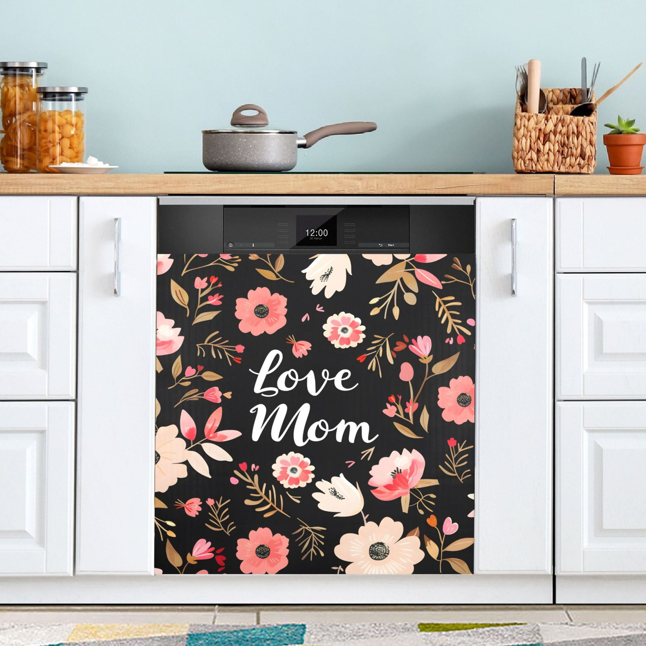 Love Mom Flowers Floral Dishwasher Magnetic Covers Magnet Sticker ...