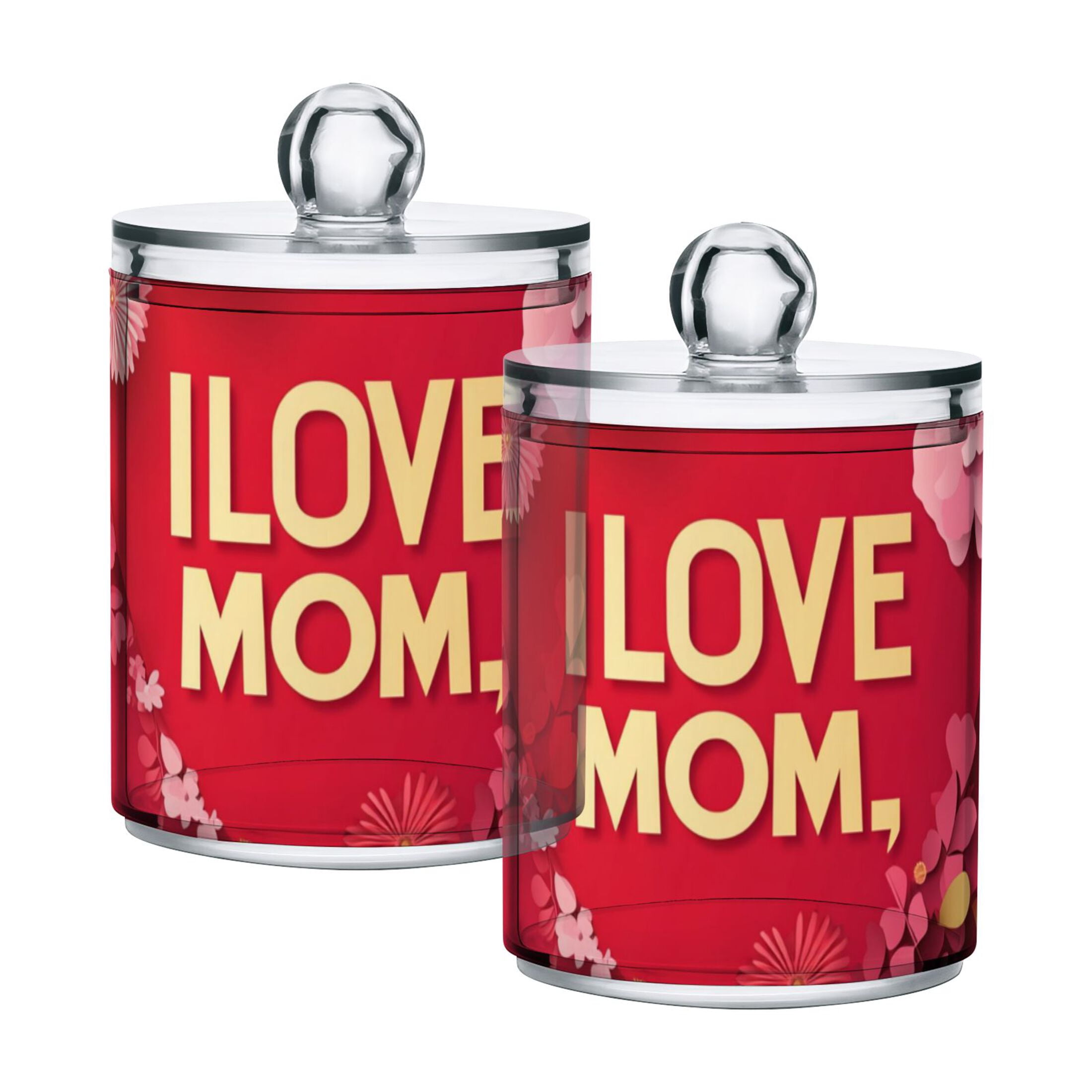 Love Mom Flowers Mothers Day Translucent Plastic Cans Storage Canisters ...