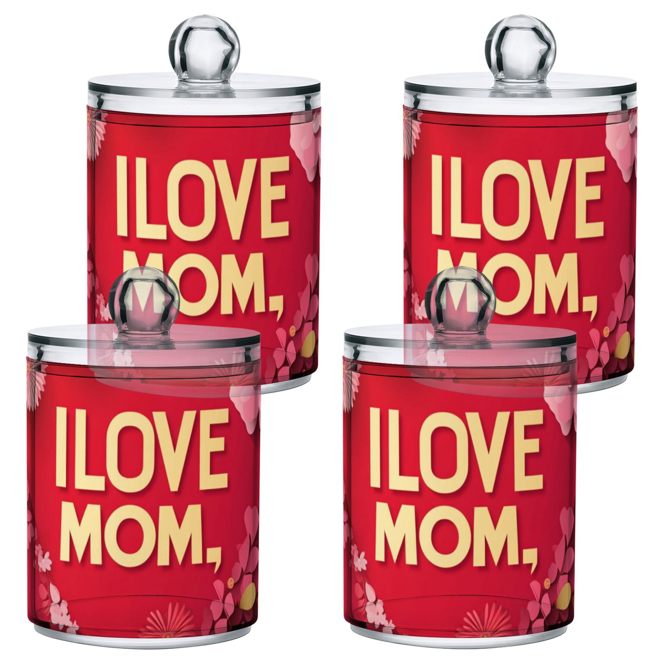 Love Mom Flowers Mothers Day Translucent Plastic Cans Storage Canisters ...