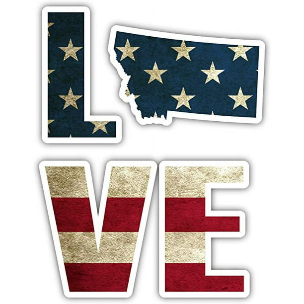 Love Montana State Shape Vintage American Flag Sticker Decal 3x5 inches ...