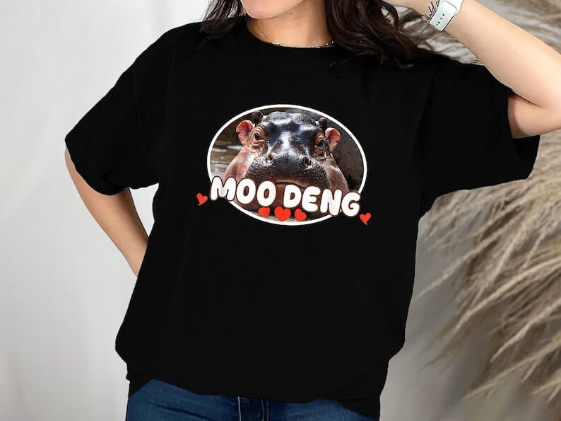Love Moo Deng Bouncy Pig in Thai Picture Cute Baby Hippo T-Shirt Hippo ...