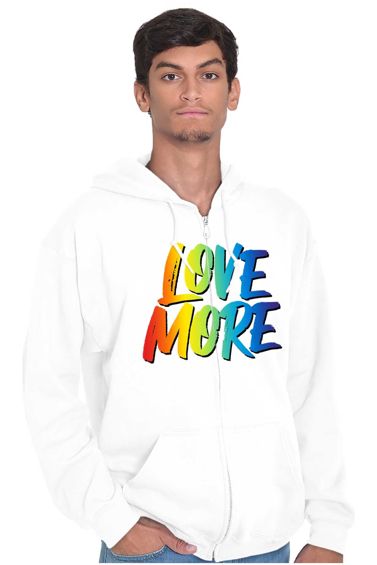 Love More LGBT Gay Pride Rainbow Zip Up Hoodie Men's Women's Brisco ...
