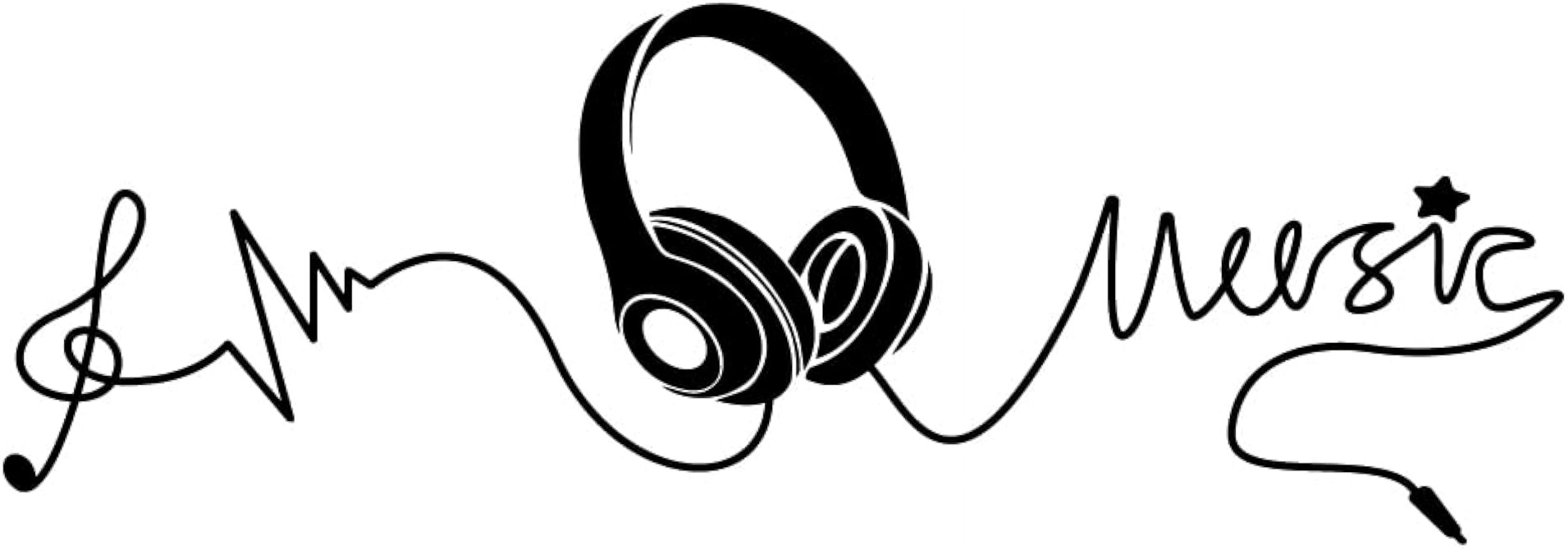 Love Music Wall Sticker Black Headset Wall Decals with Earphone Cable ...