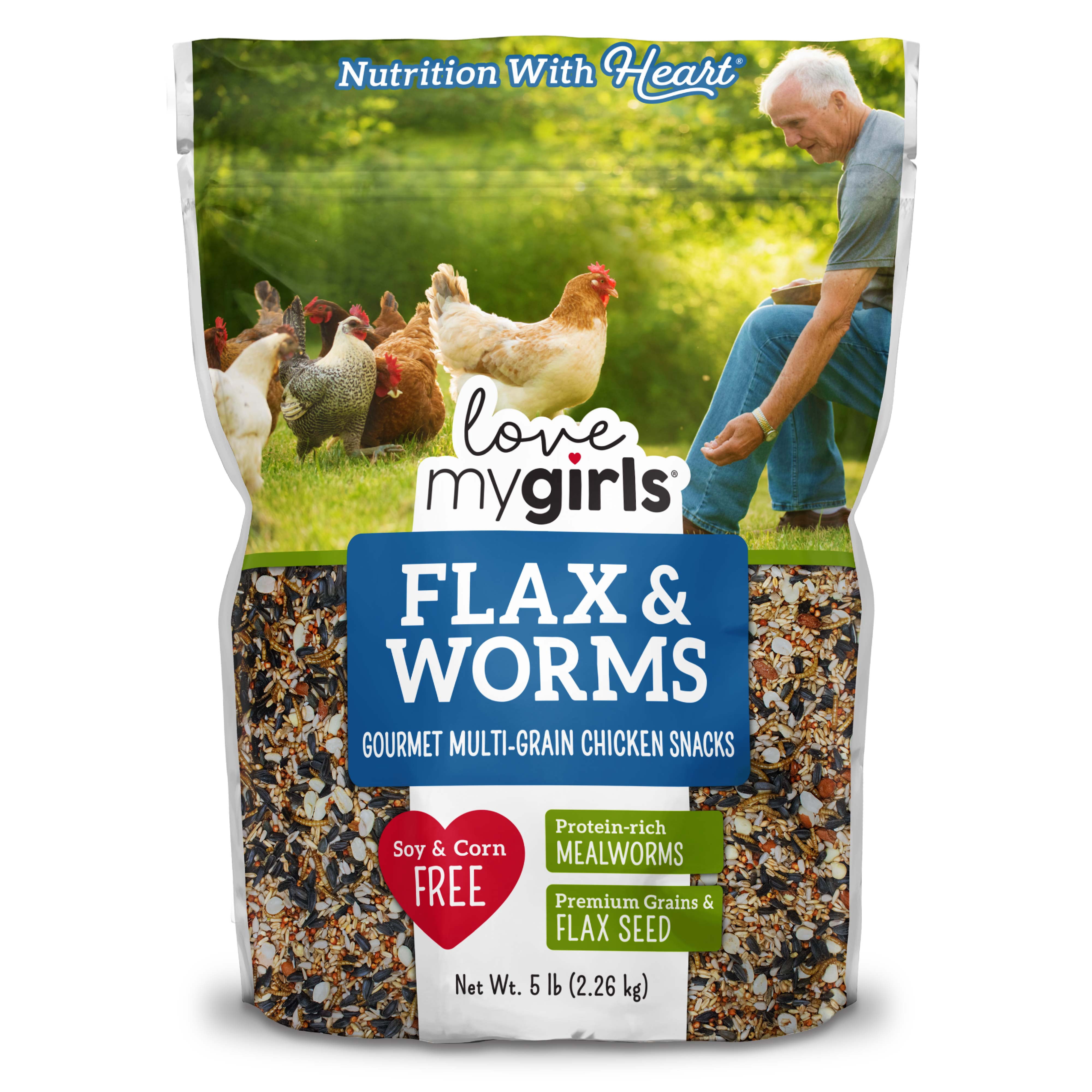 Love My Girls Flax & Worms Gourmet Multi-Grain Chicken Treats, 5 lb ...