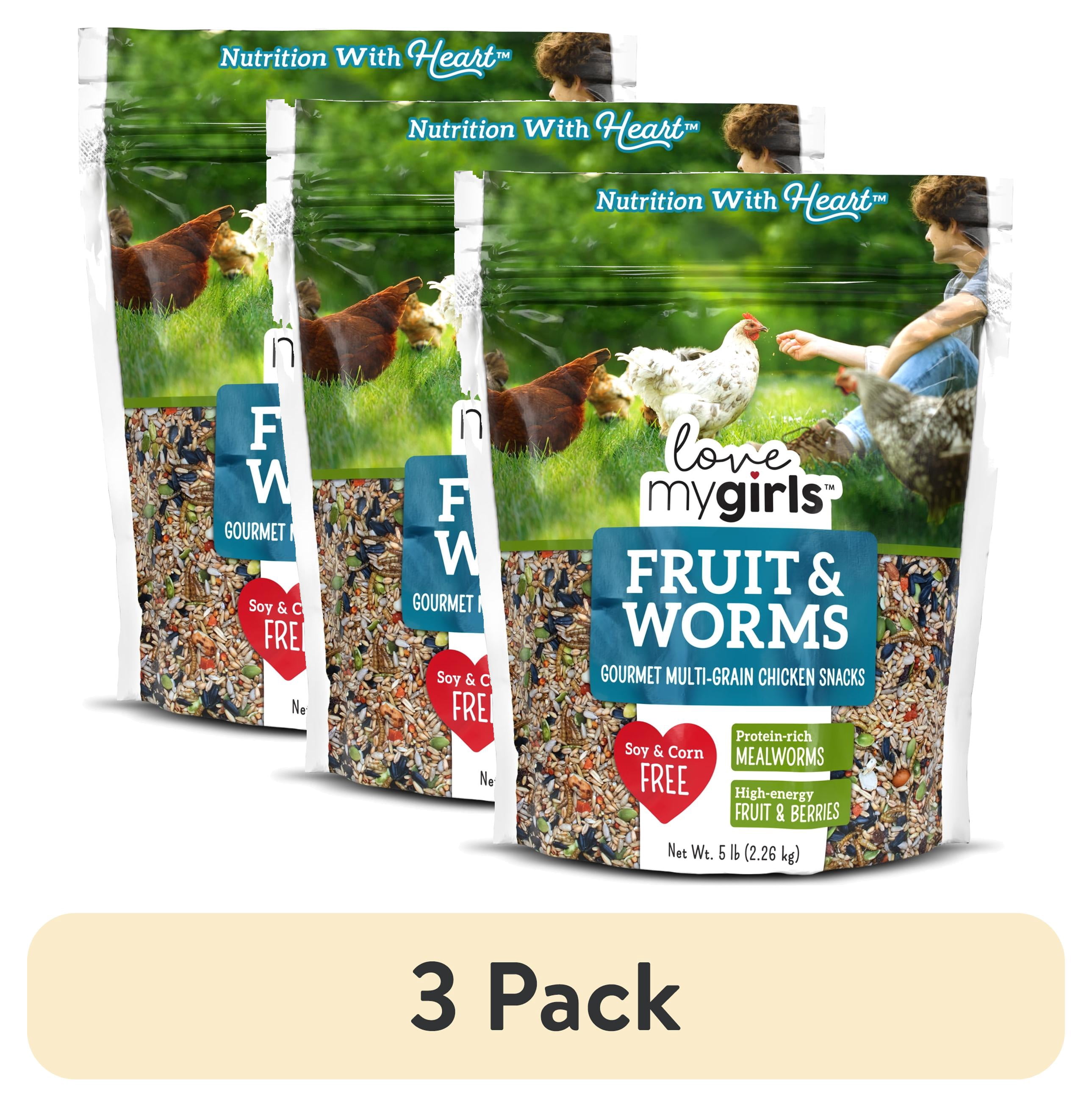 (3 pack) Love My Girls Fruit & Worms Gourmet Multi-Grain Chicken Treats ...