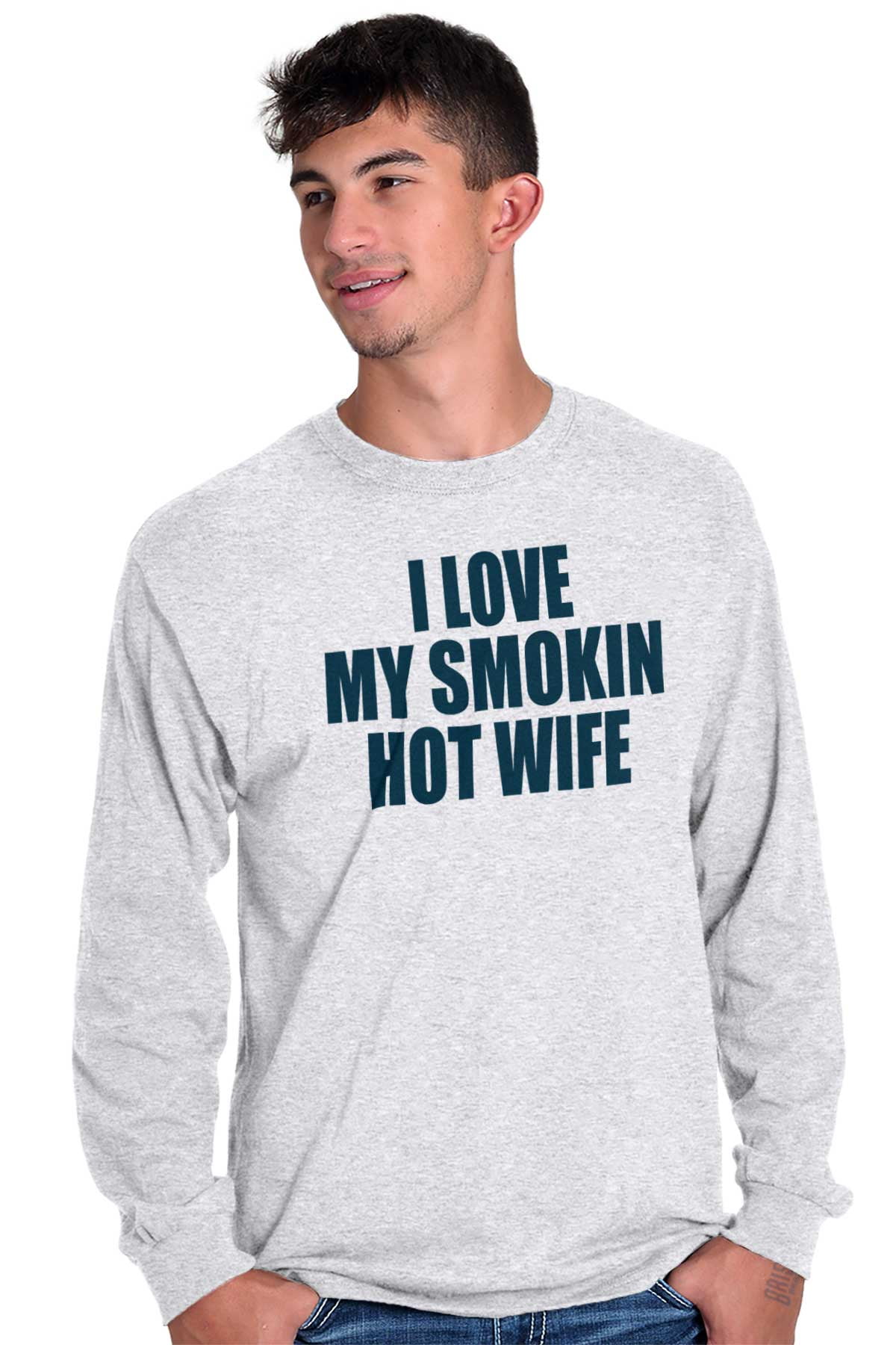 Love My Smokin Hot Wife Funny Spouse Men's Long Sleeve Tee T Shirt Brisco Brands X - Walmart.com