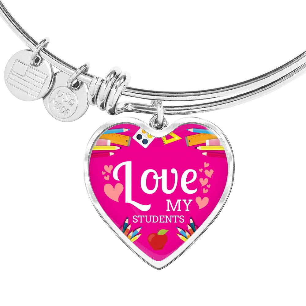 Love My Students Teacher Appreciation Heart Bangle Stainless Steel or ...