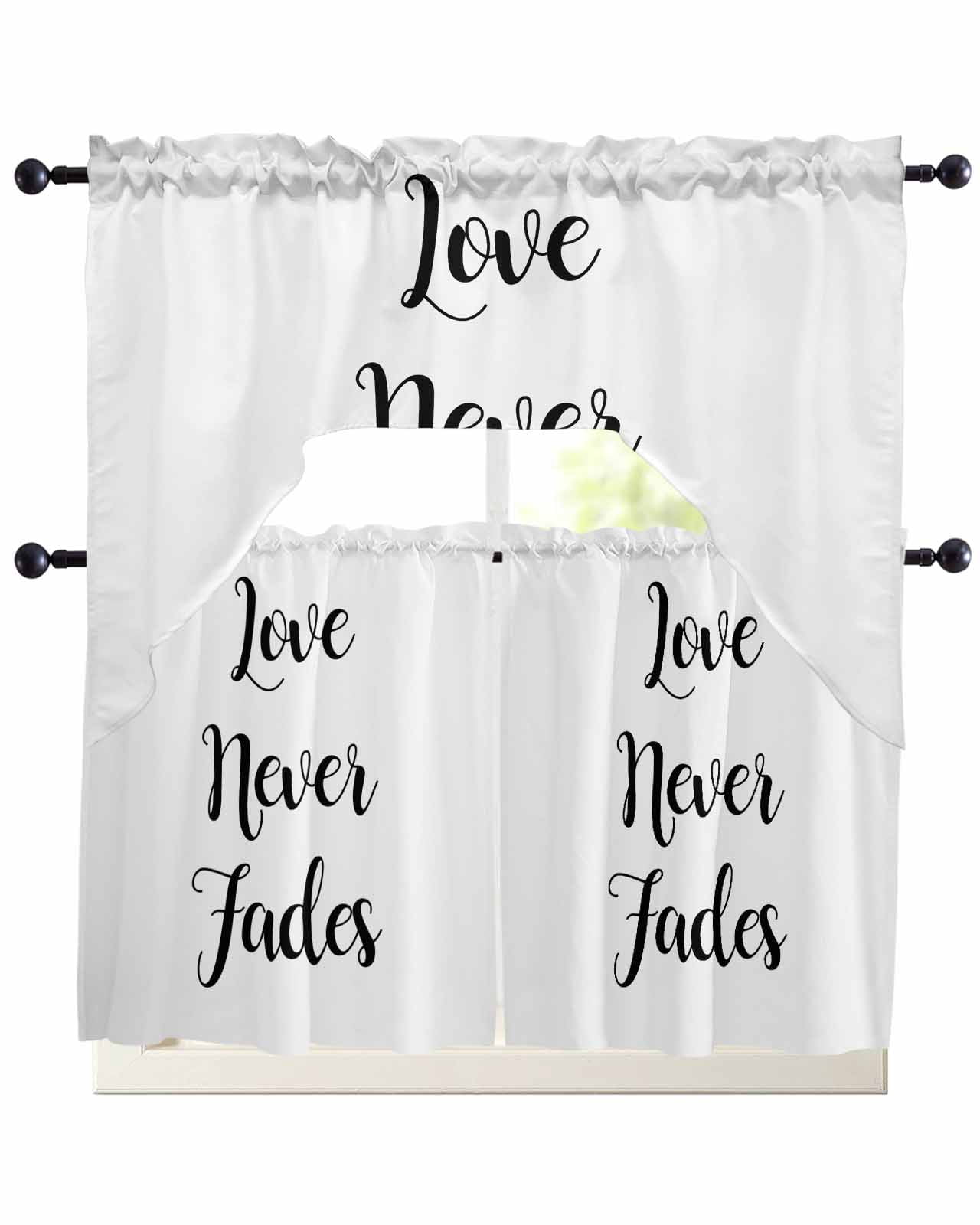 Love Never Fades Kitchen Curtains Swag Valance and Tier Curtains Set 24 ...