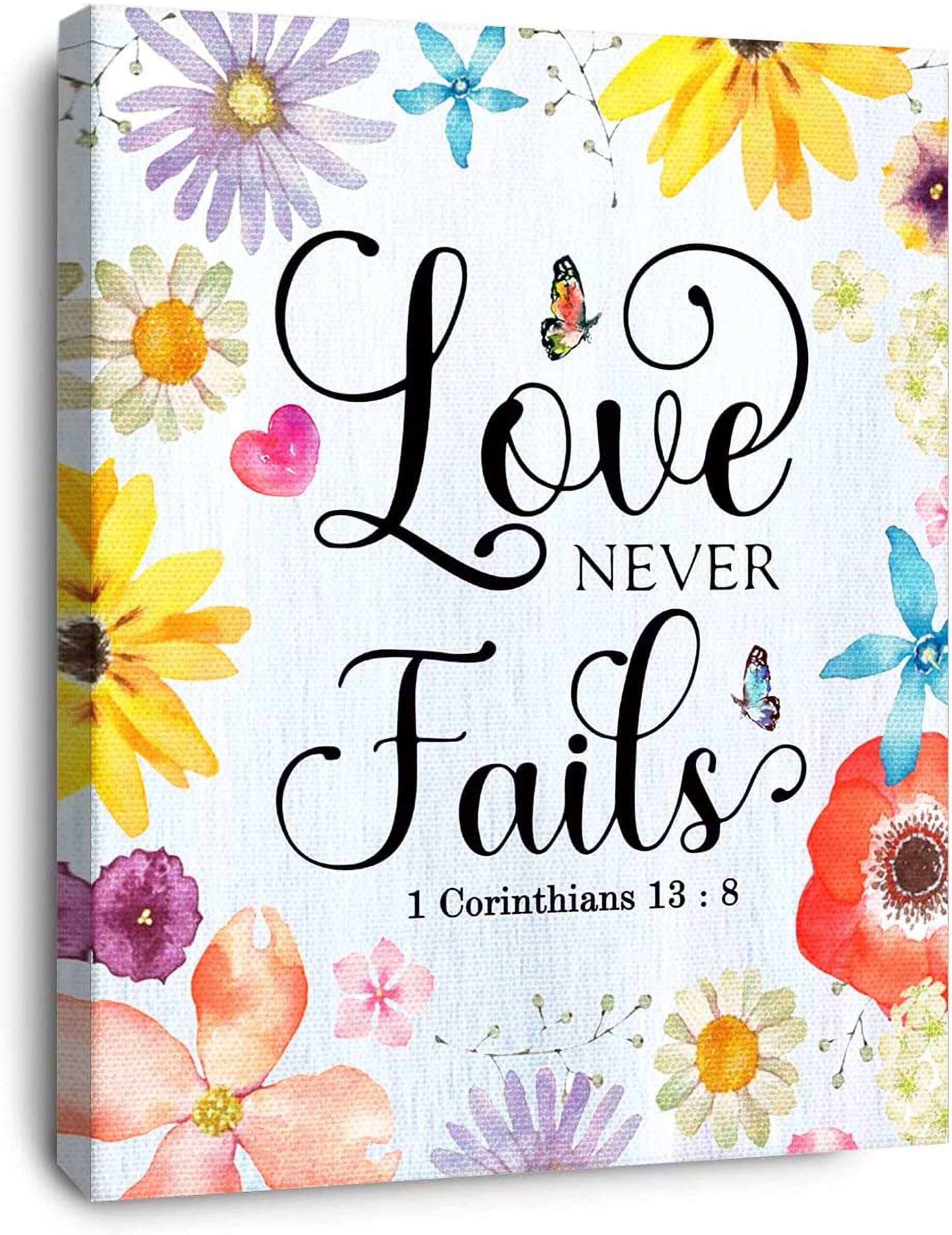 Love Never Fails 1 Corinthians 13:8 Bible Verse Canvas Wall Art, Bible ...