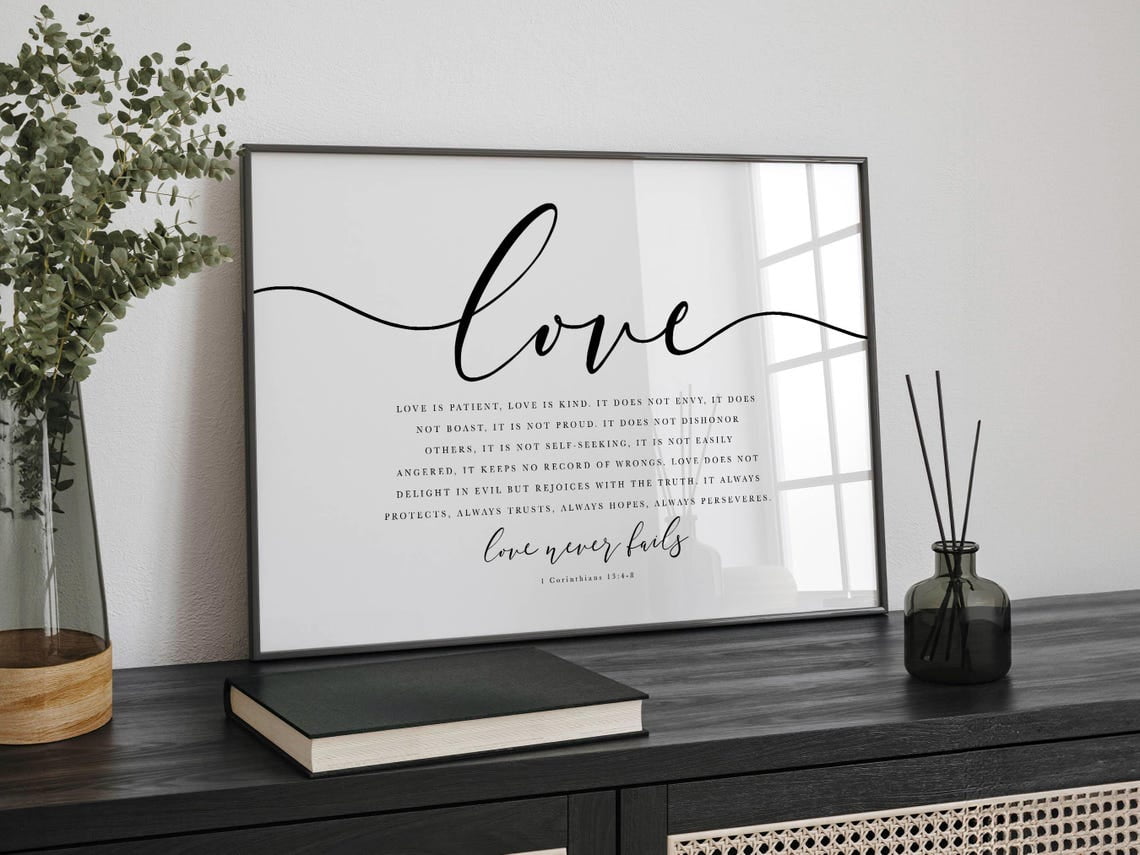 Love Never Fails Christian Decor Wall Art, Religious Wedding Gift ...