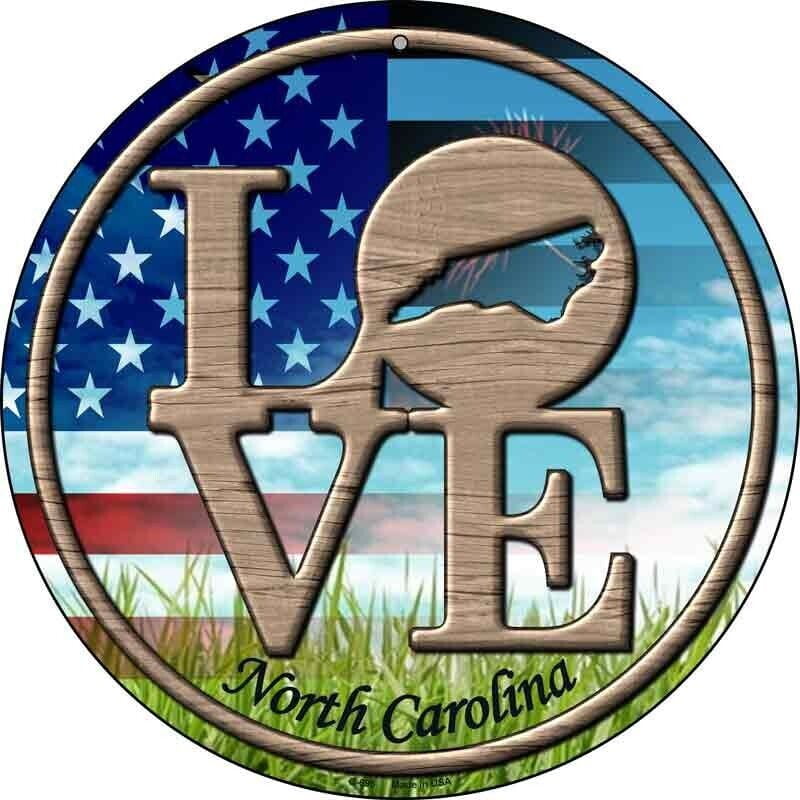 Love North Carolina Novelty Round Circular Metal Sign Home Garage Wall ...