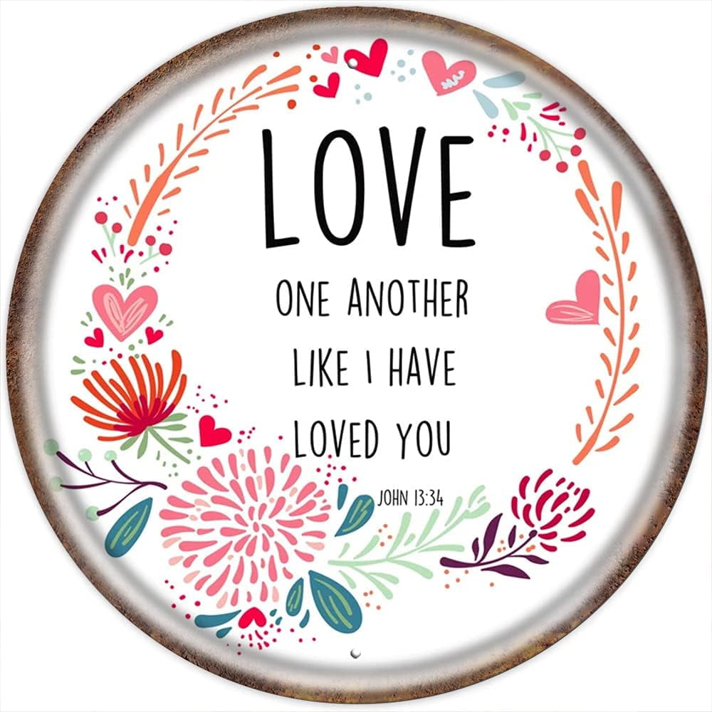 Love One Another John Floral Heart Round Tin Sign Funny Iron Painting ...