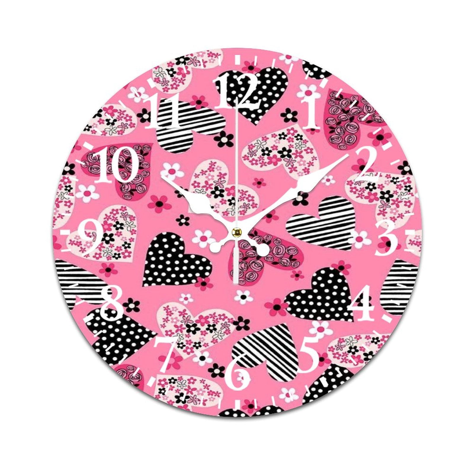 Love Pattern Black And White Polka Dots Roses Wildflowers Wall Clock ...