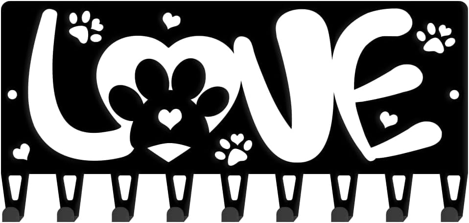 Love and Paw Prints Metal Key Hooks with 9-Hooks Key Hanger Hollow Love Hooks Decor Key Holder ...