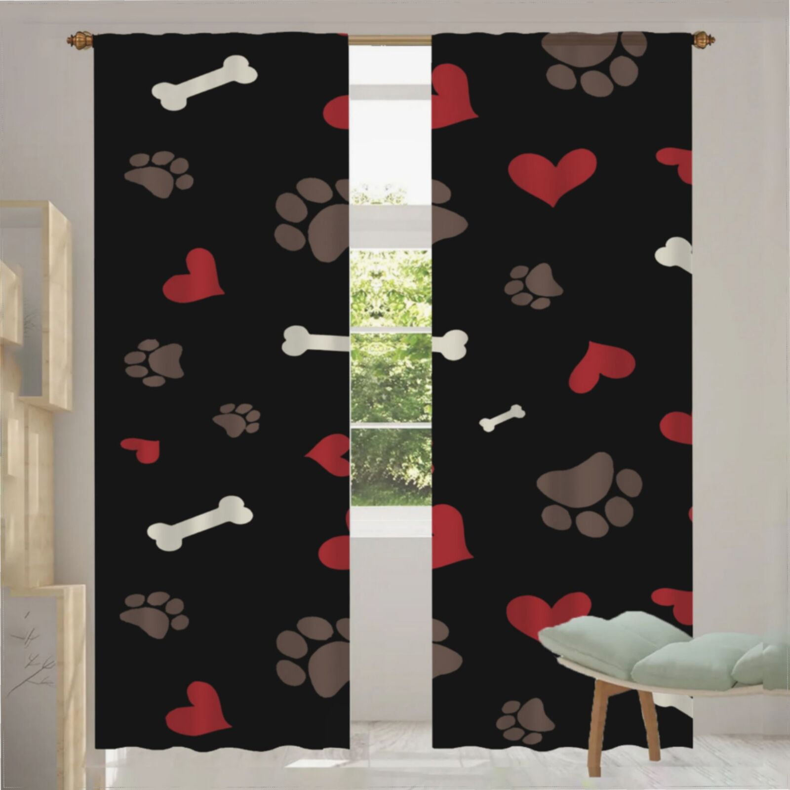 Love Paws Heart Curtains for Living Room Bedroom Decor Transparent ...