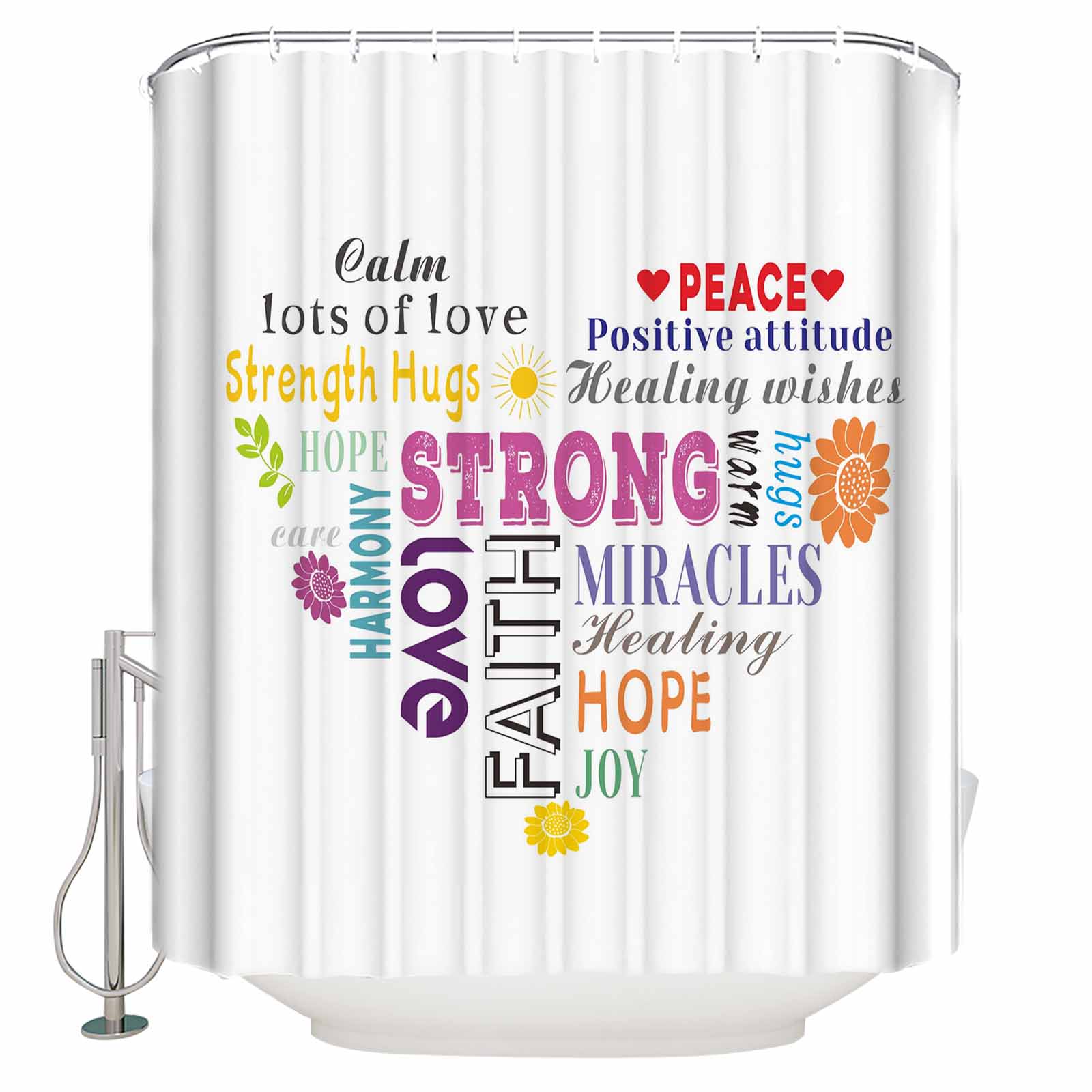 Love Peace Bathroom Shower Curtains with 12 Hooks Polyester Waterproof ...