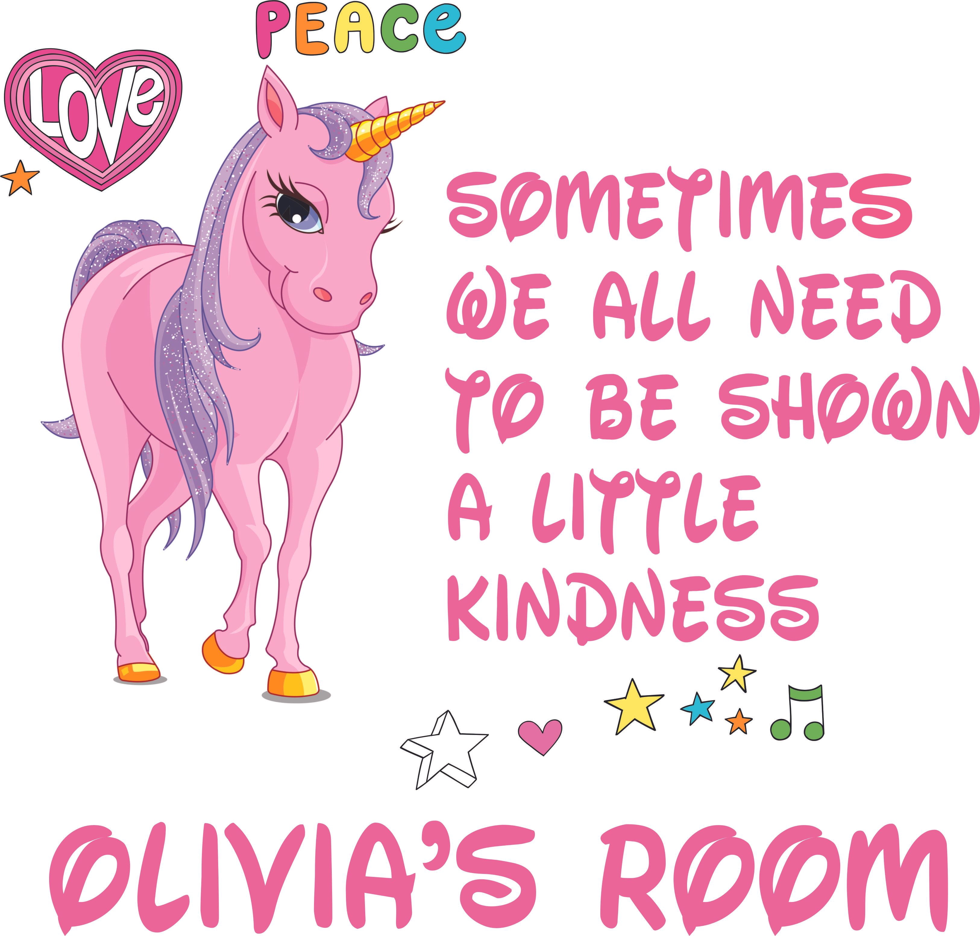 Love Peace Kindness Unicorn Cartoon Customized Wall Decal - Custom Vinyl Wall Art - Personalized ...