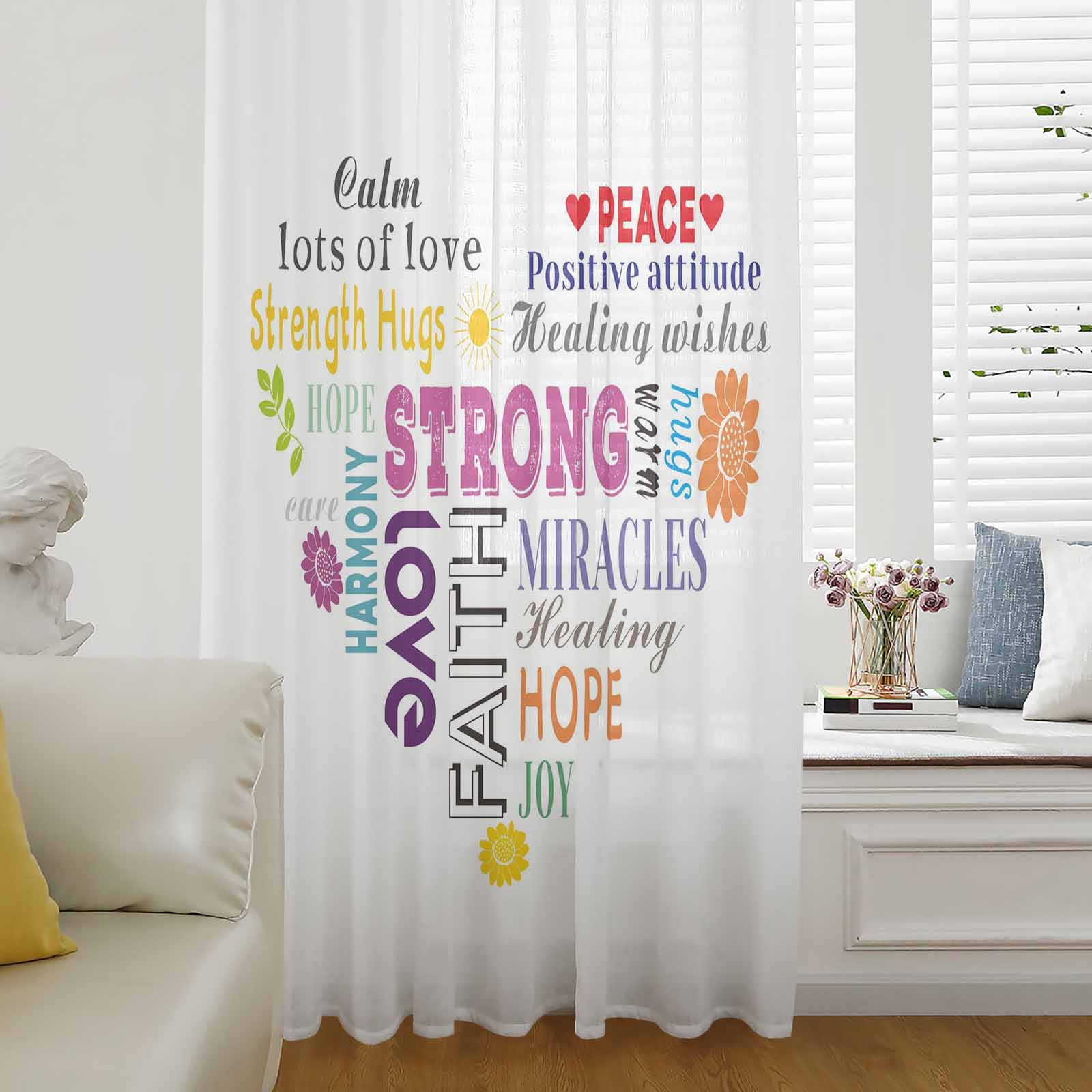 Love Peace Semi Sheer Curtains Drapes for Living Room,Bedroom,French ...