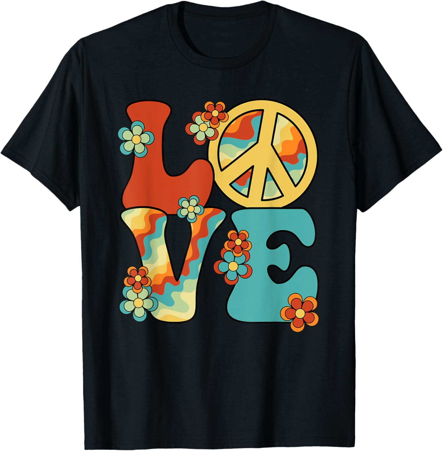 Love Peace Sign 60s 70s Costume Party Outfit Groovy Hippie T-Shirt ...