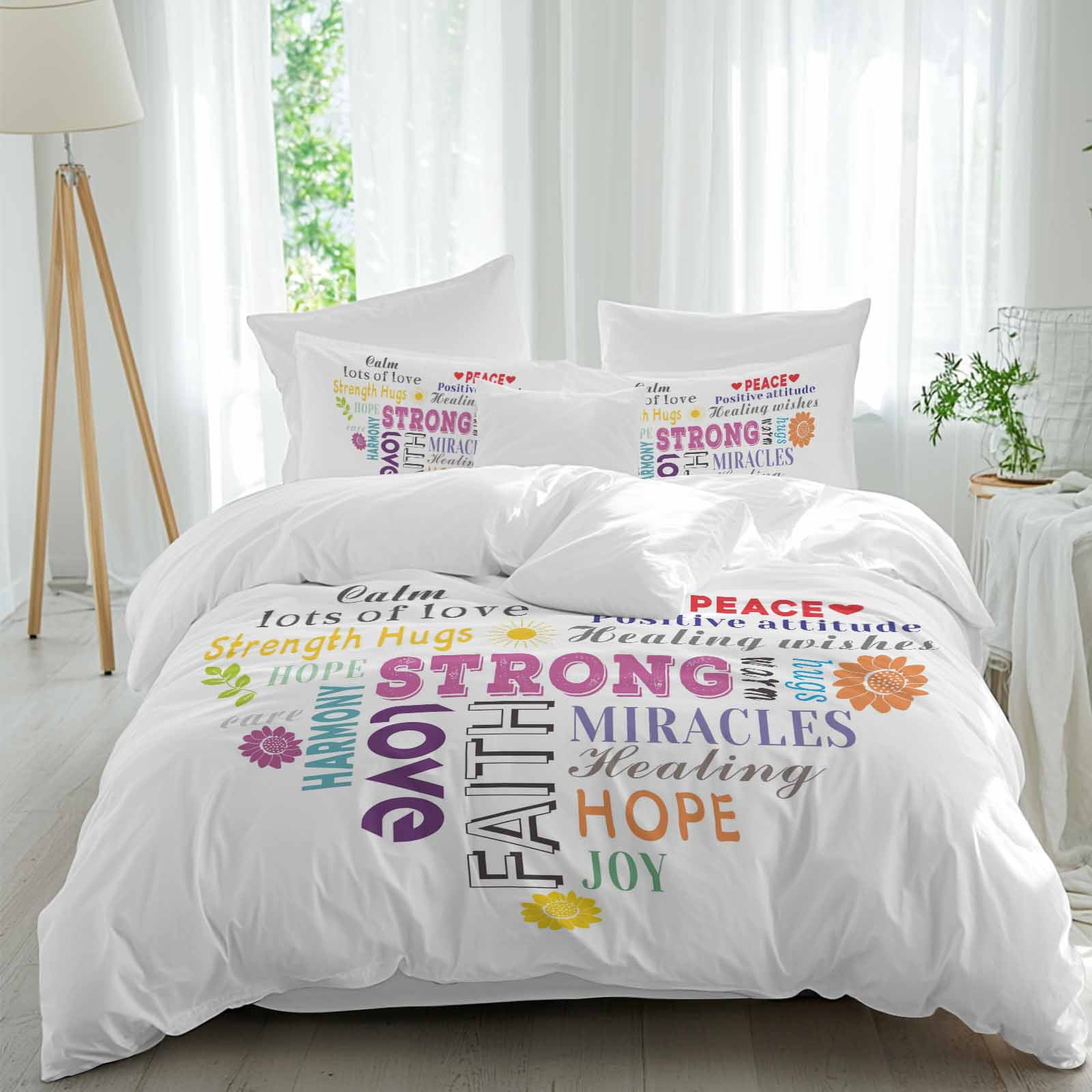 Love Peace Text Duvet Cover Set King Size, Vintage Warm Embraces ...