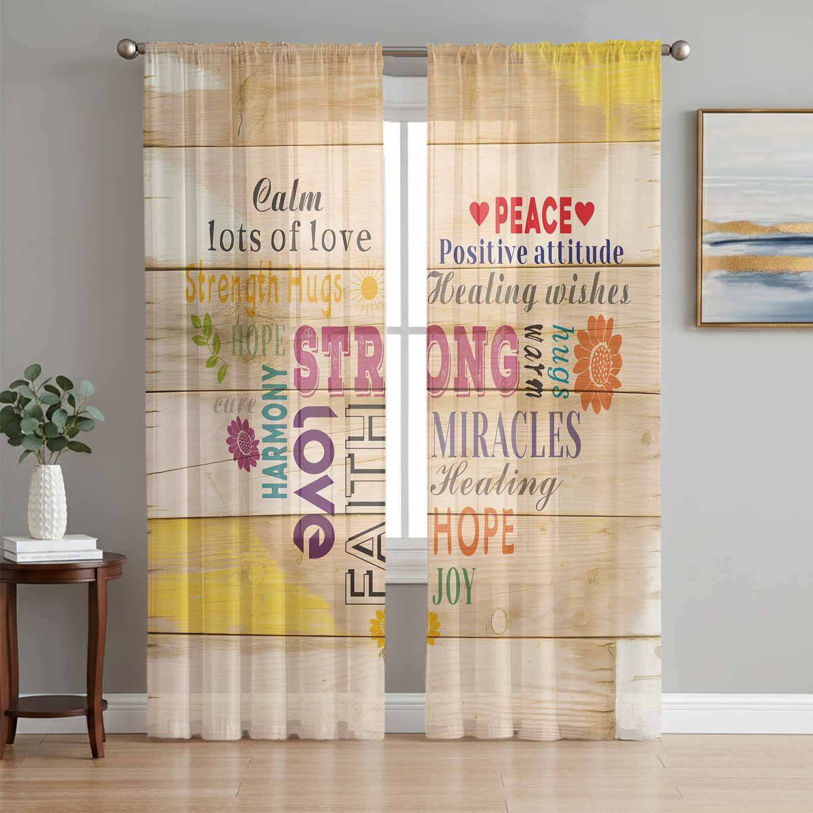 Love Peace Text Sheer Curtains 84 Inch Length 2 Panels Set, Farmhouse ...