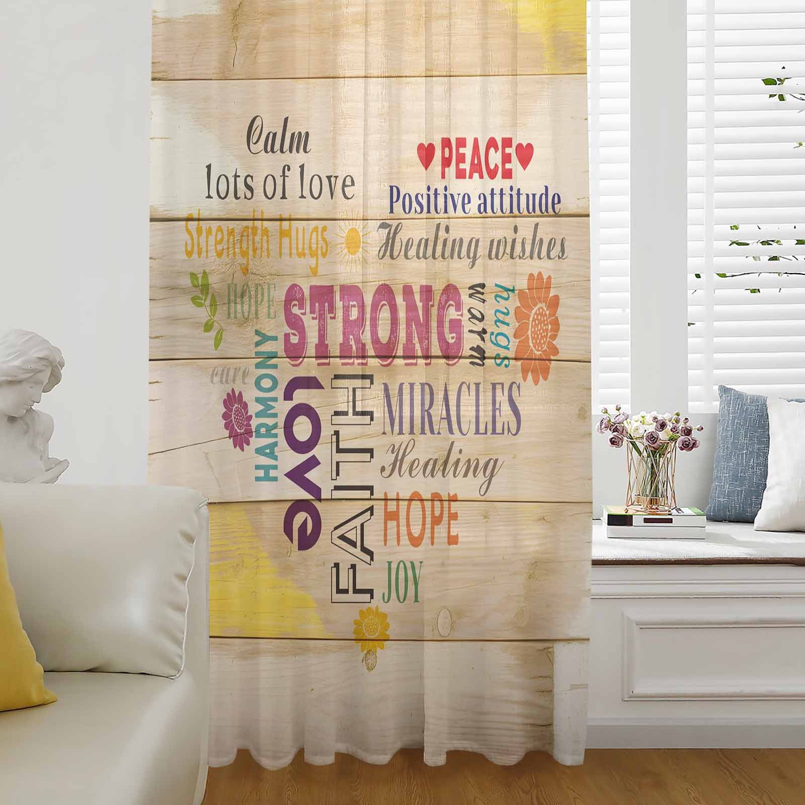 Love Peace Text Sheer Curtains 84 Inches Long for Living Room/Bedroom ...