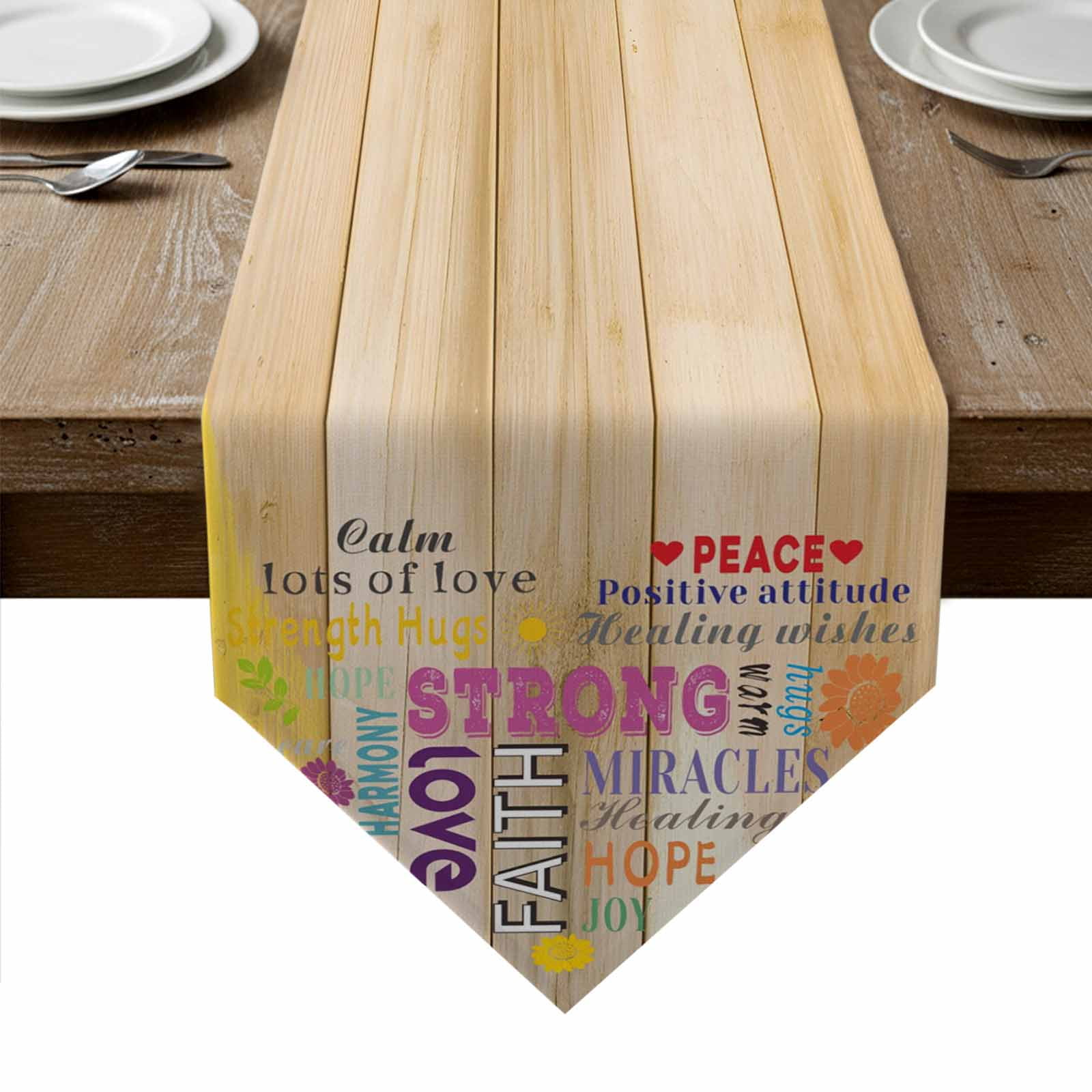 Love Peace Text Table Runner Linen Burlap Table Runner 108 Inches Long ...