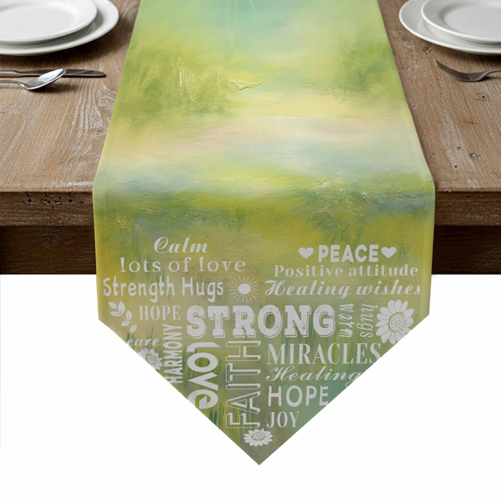 Love Peace Text Table Runner Linen Burlap Table Runner 72 Inches Long ...