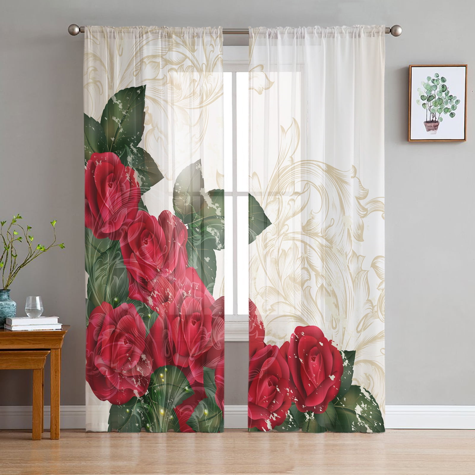 Love Pink Rose Butterfly Tulle Window Curtain for Living Room Modern ...