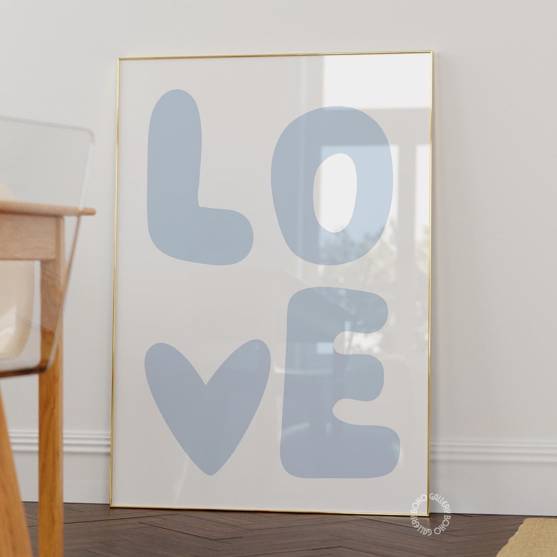 Love Poster Light Blue Heart Print, Aesthetic 70S Wall Art, Retro Blue ...