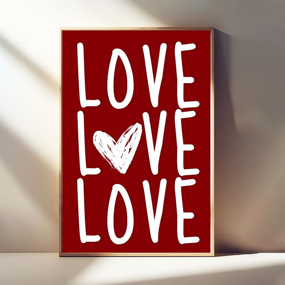 Love Poster, Trendy Retro Wall Art, Red Love Print, 70S Wall Art, Love ...