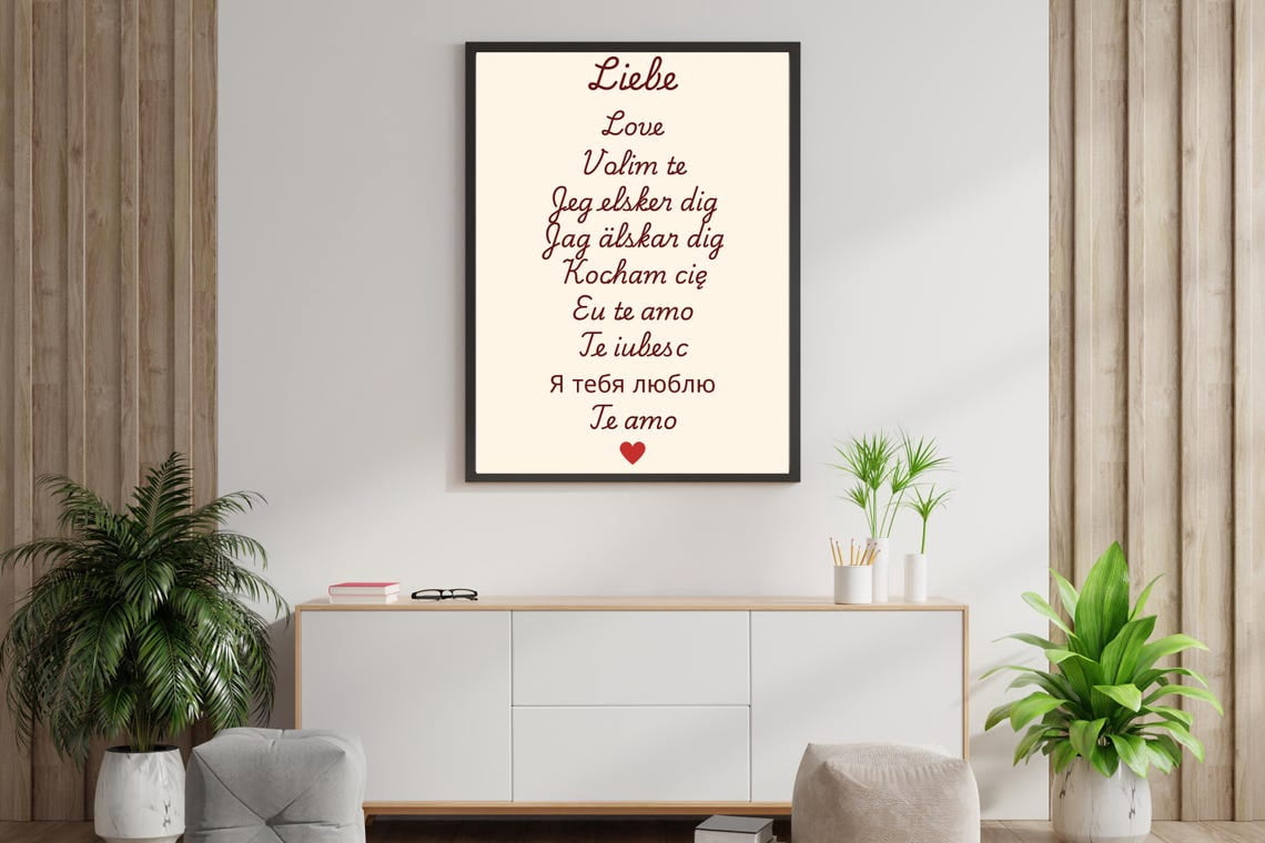 Love Poster In Various Languages Wall Art With Hearts For Weddings ...