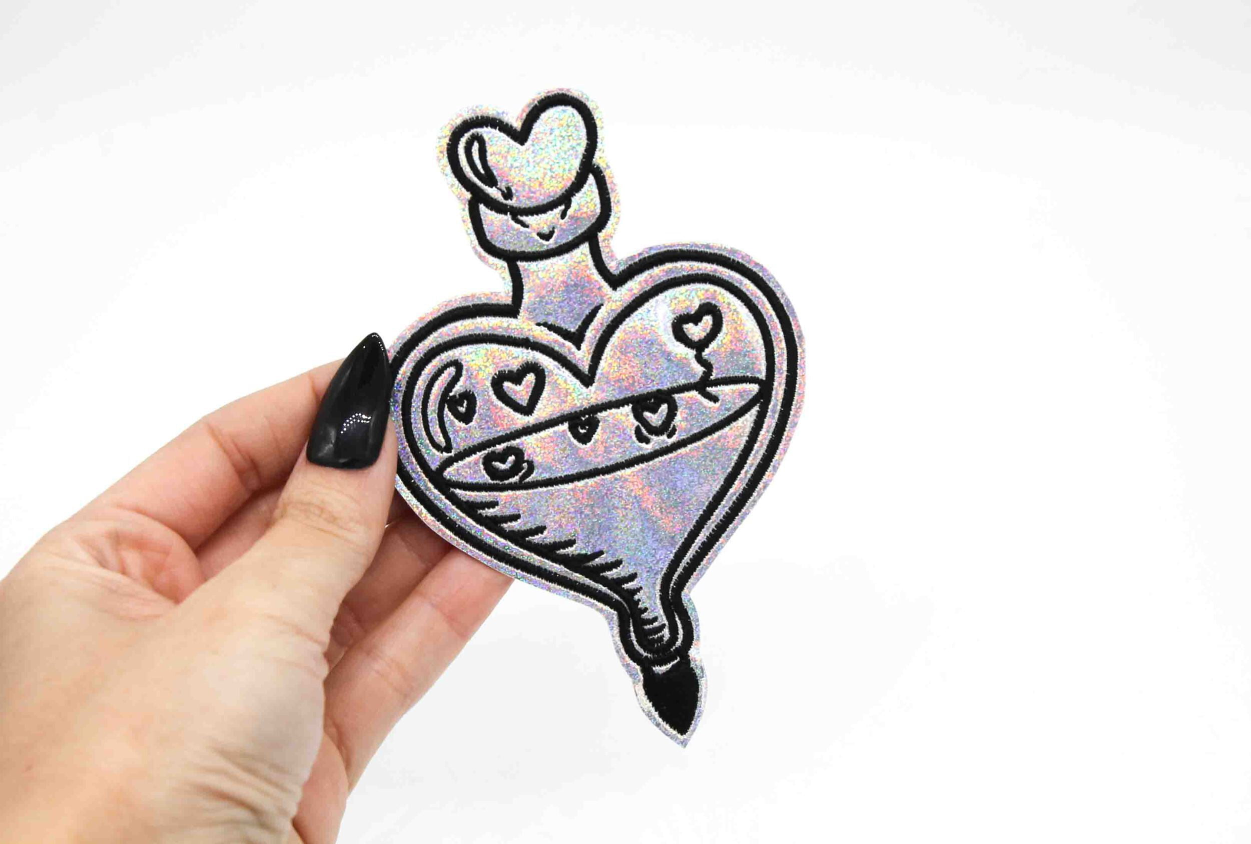 Love Potion Silver Glitter Holographic Embroidered Iron On Patch ...