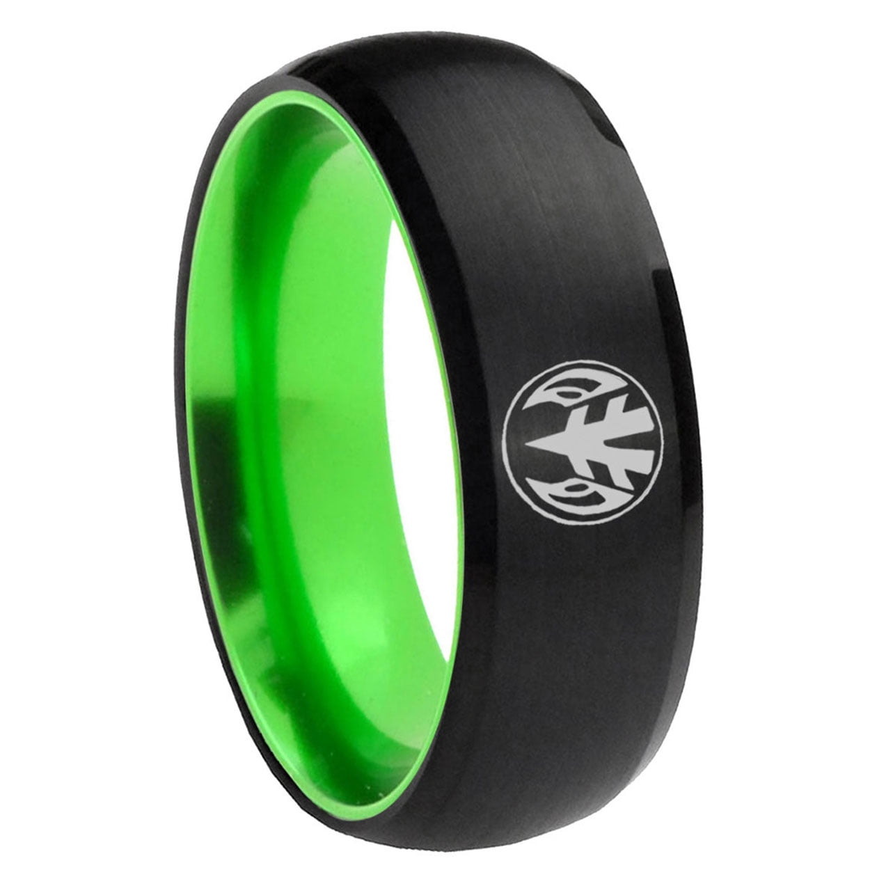 Love Power Rangers 8MM Dome Black And Green Tungsten Carbide Ring ...