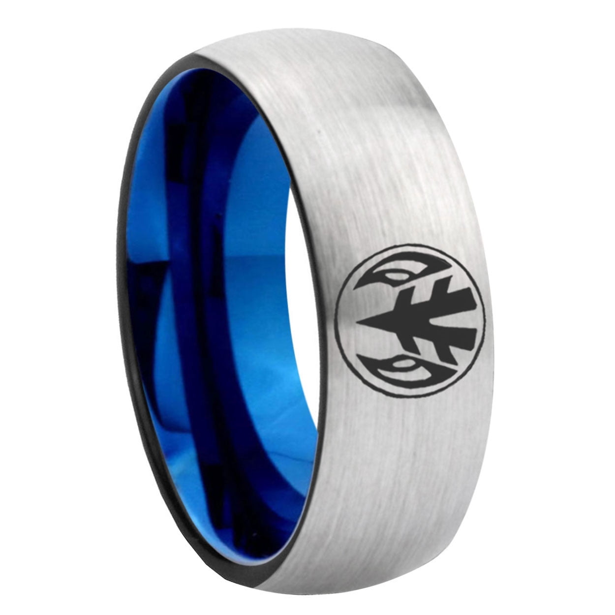 Love Power Rangers 8MM Dome Gray and Blue Tungsten Carbide Ring ...