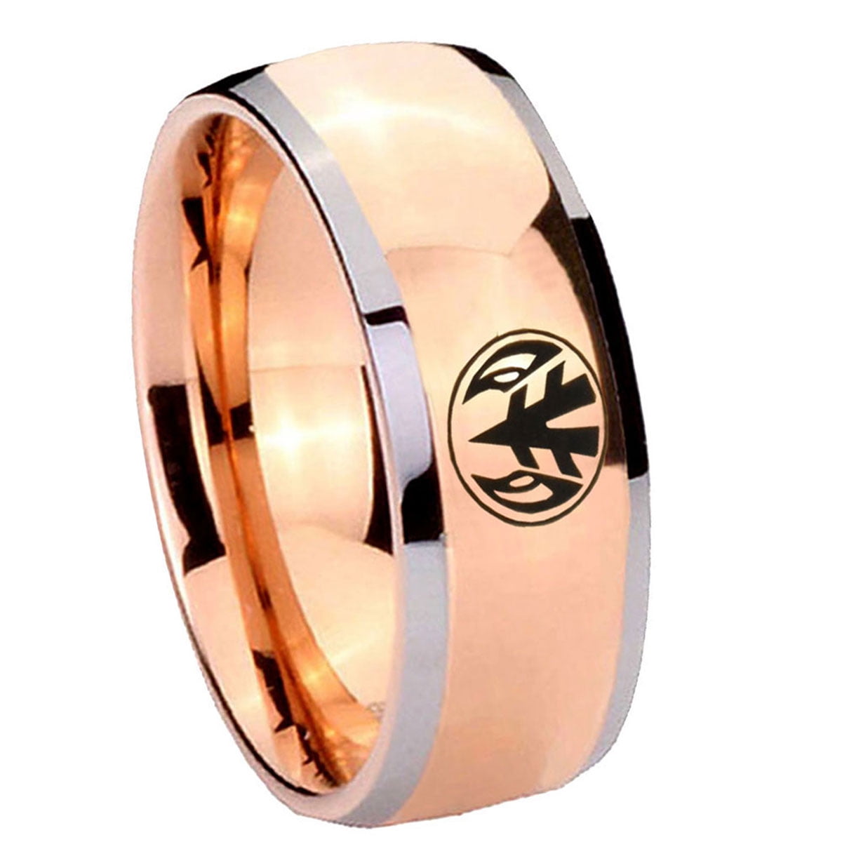 Love Power Rangers 8MM Dome Rose Gold Two Tone Tungsten Men's Ring ...