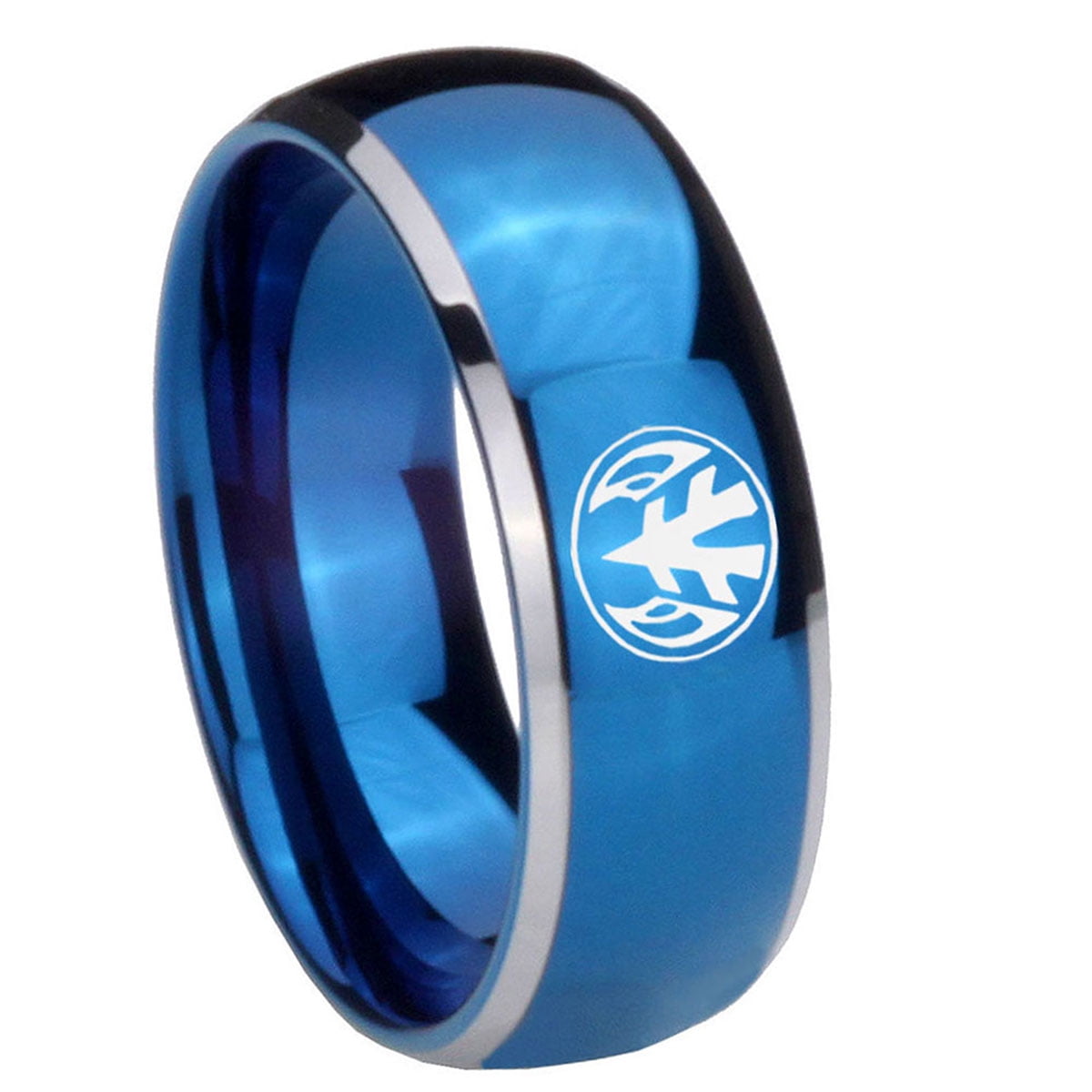 Tungsten Love Power Rangers 8mm Blue Two Tone Dome Polished Edges Men's ...
