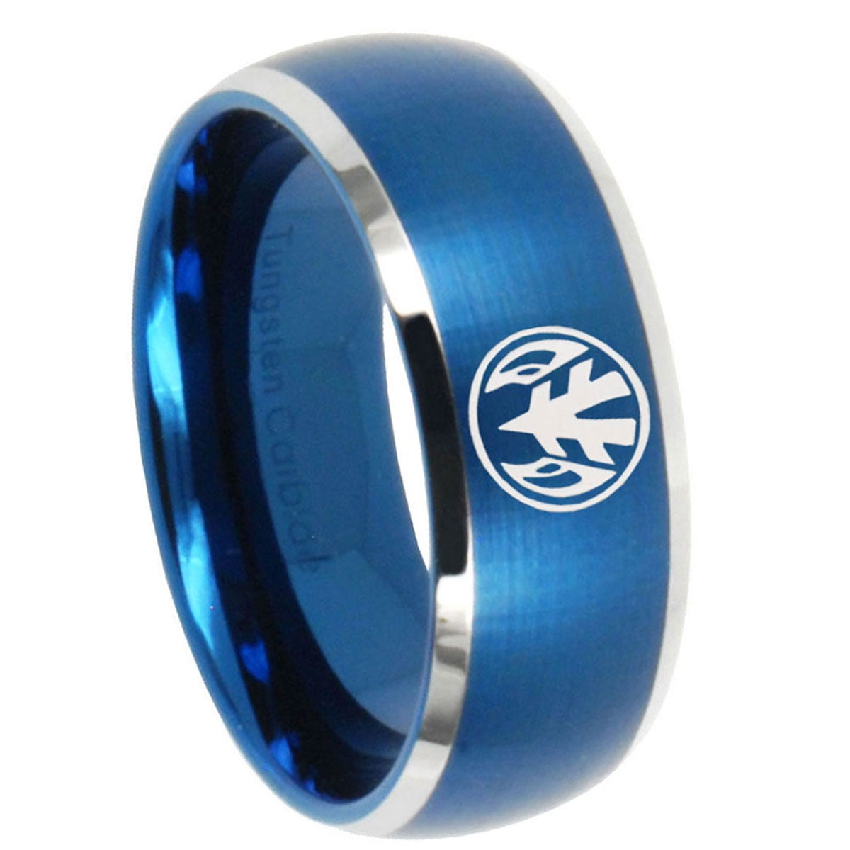 Tungsten Love Power Rangers 8mm Blue Two Tone Dome Polished Edges Men's ...