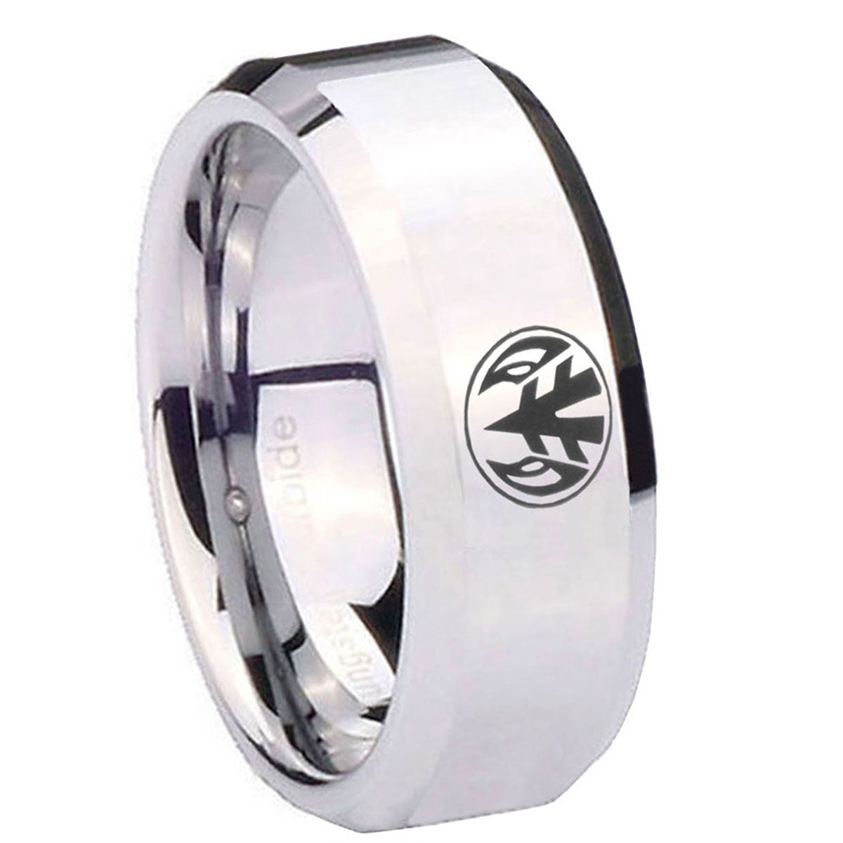 Tungsten Love Power Rangers 8mm Gray Polished Beveled Edges Men's Ring ...