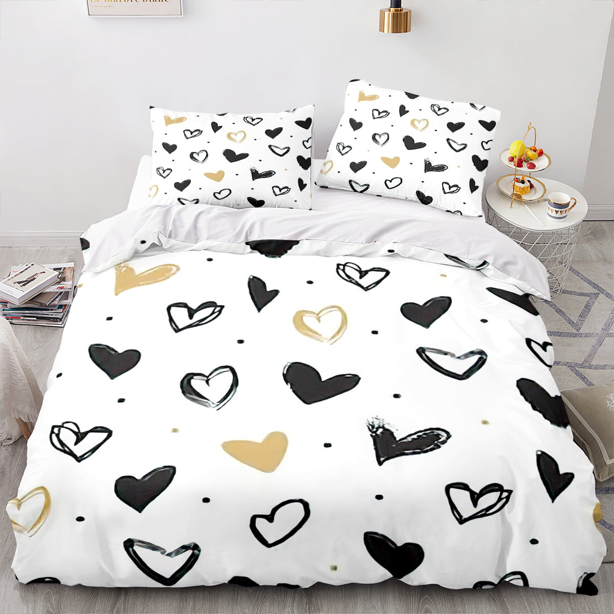 Love Print Duvet Cover Sets Twin Colorful Love Heart Comforter Cover 3 ...