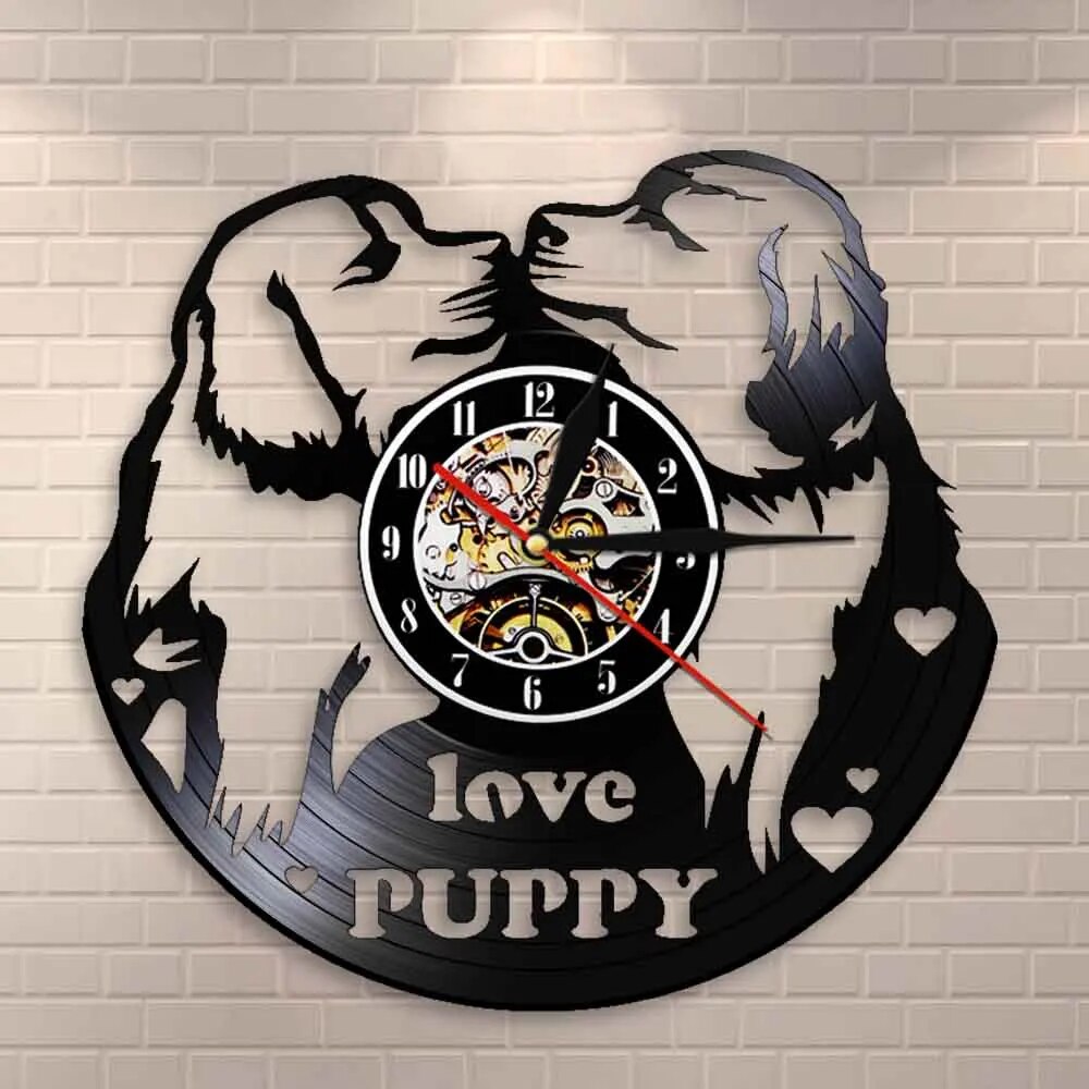 Love Puppy Pugs Kissing Vinyl Wall Clock,Vinyl Record Clock Wall Art ...