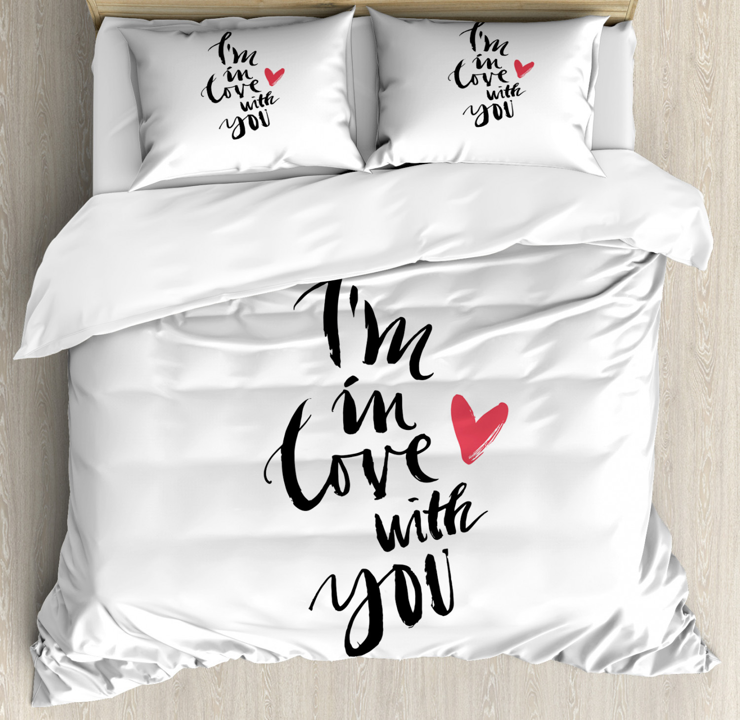 Love Queen Size Duvet Cover Set, Brush Stroke Effect Style Calligraphy ...