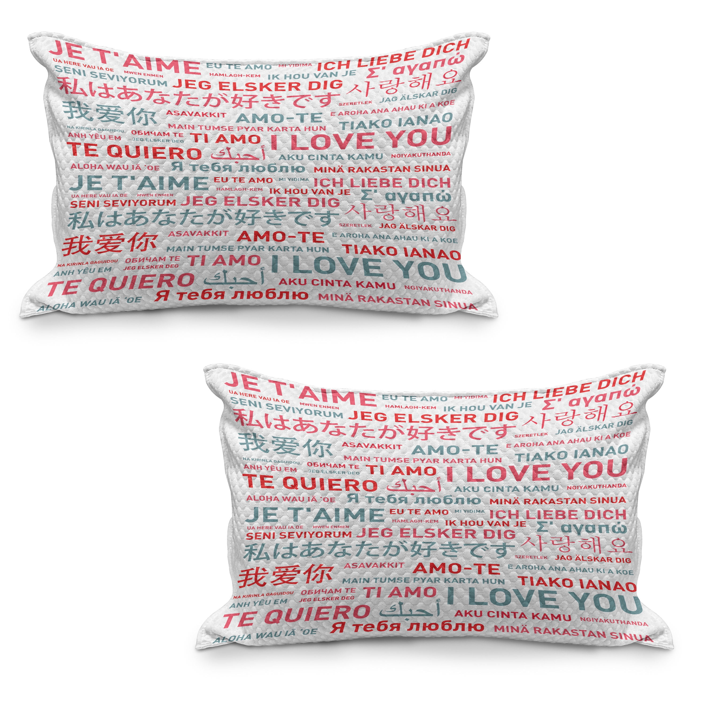 Love Quilted Pillowcover Set of 2, Emotional Messages in Various World ...